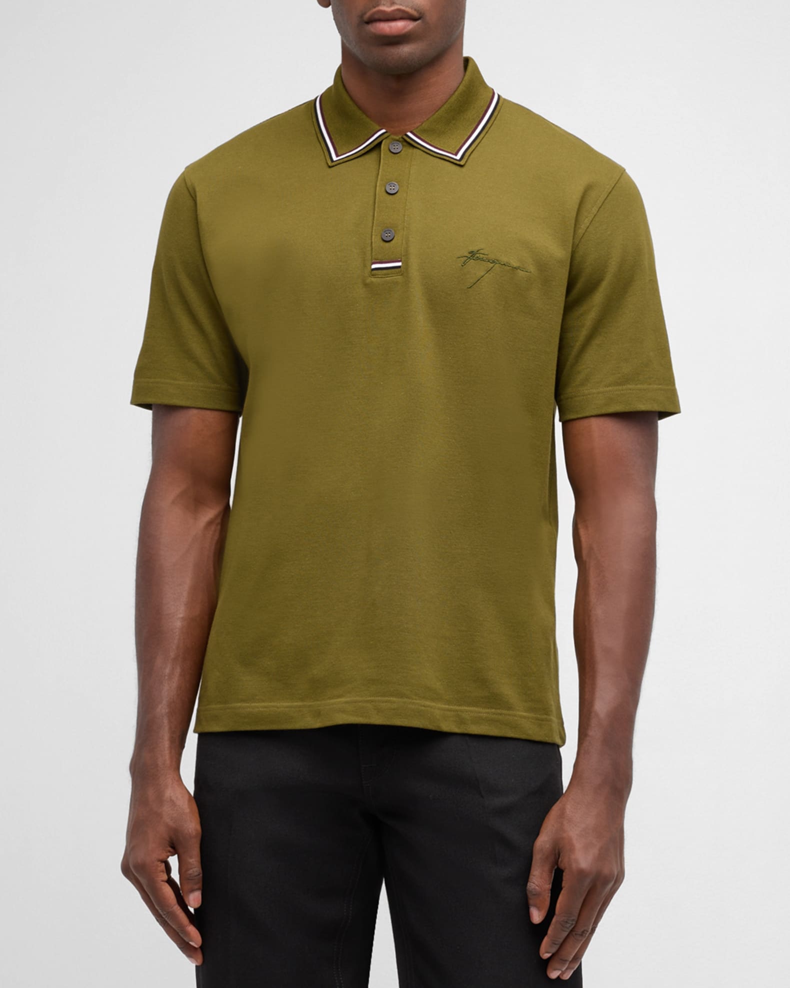 Ferragamo Men's Contrast-Collar Pique Polo Shirt | Neiman Marcus