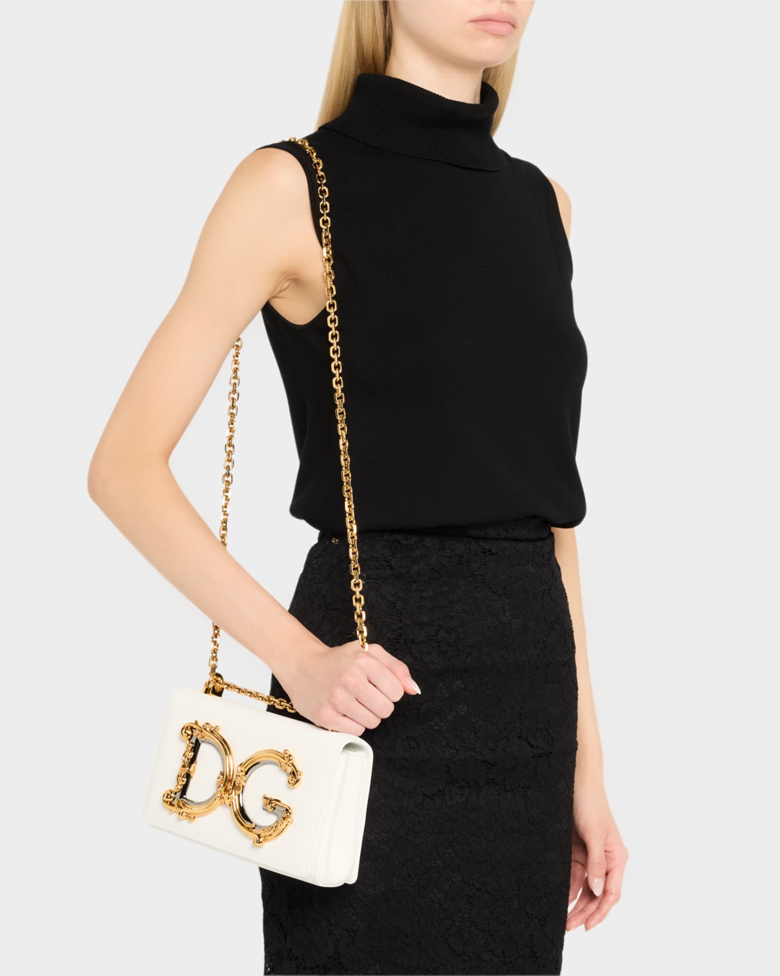 Dolce&Gabbana DG Girls Barocco Large Leather Crossbody Bag | Neiman Marcus