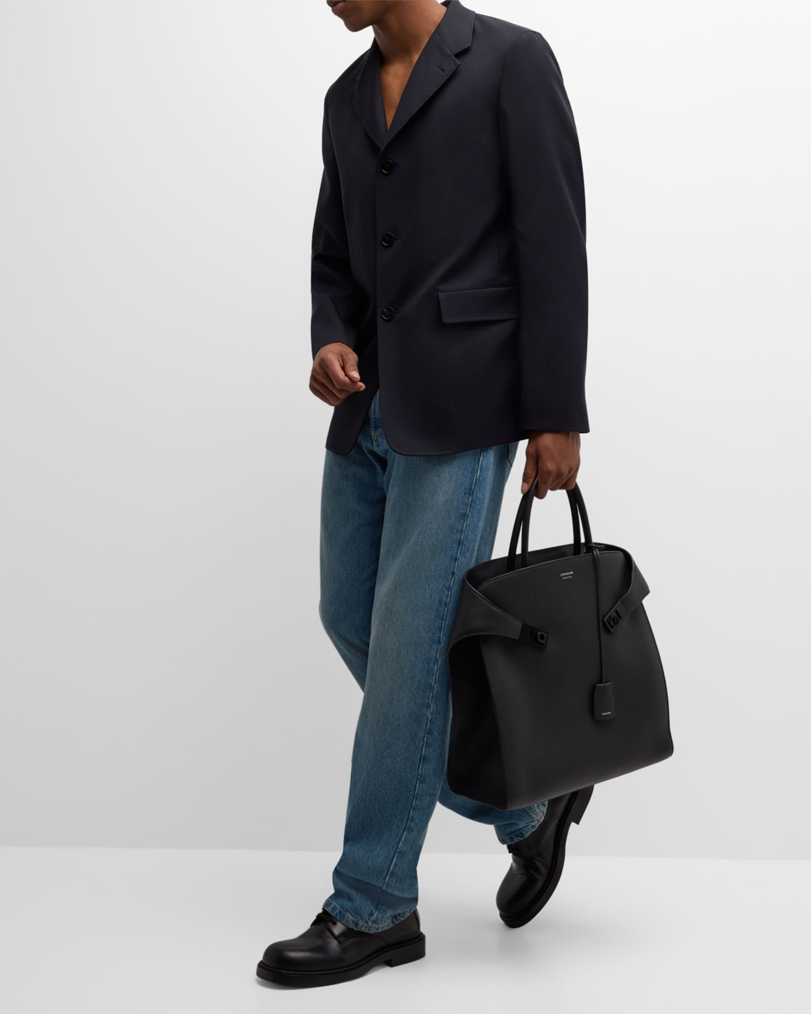 Ferragamo Men's Hug Leather Tote Bag | Neiman Marcus