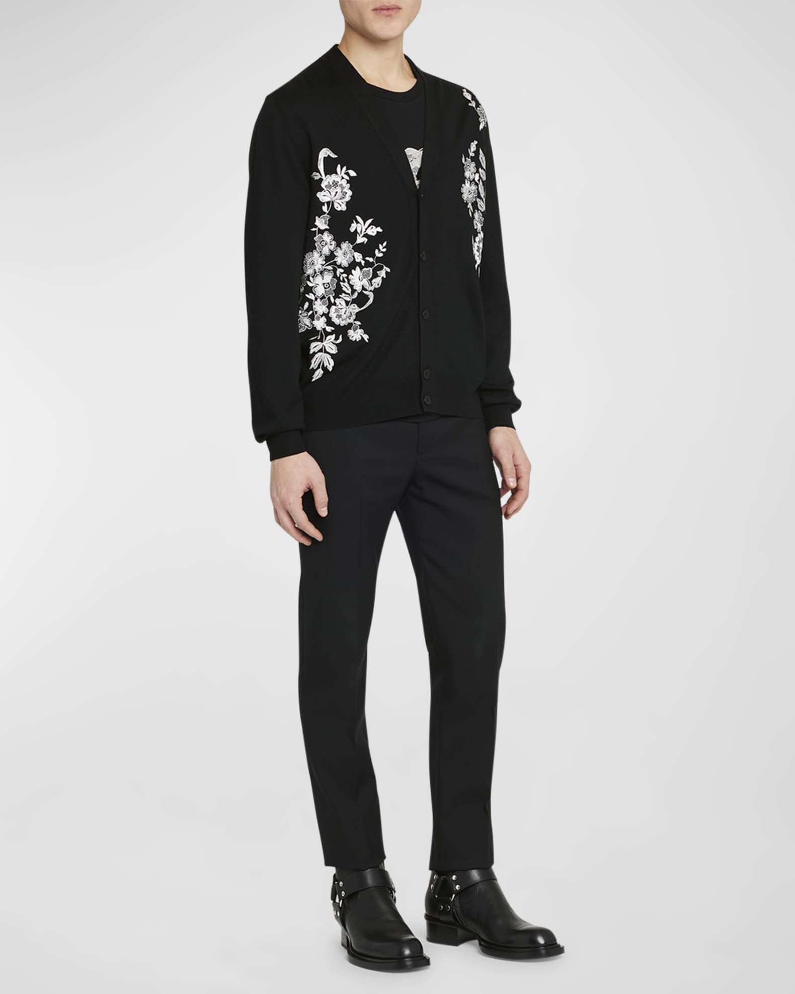 Alexander McQueen Men's Floral Lace Cardigan | Neiman Marcus