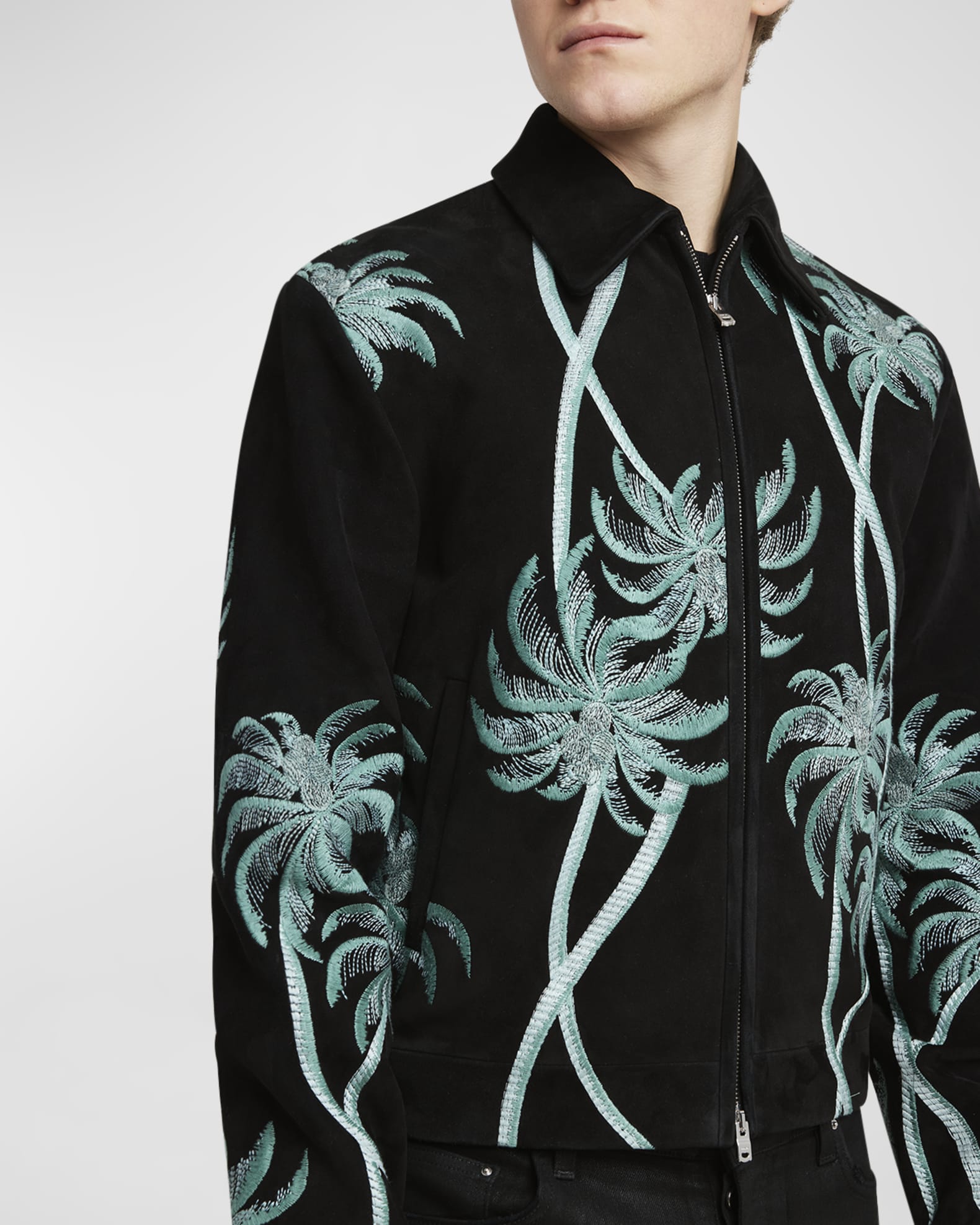 Amiri Men's Suede Palm Blouson Jacket | Neiman Marcus