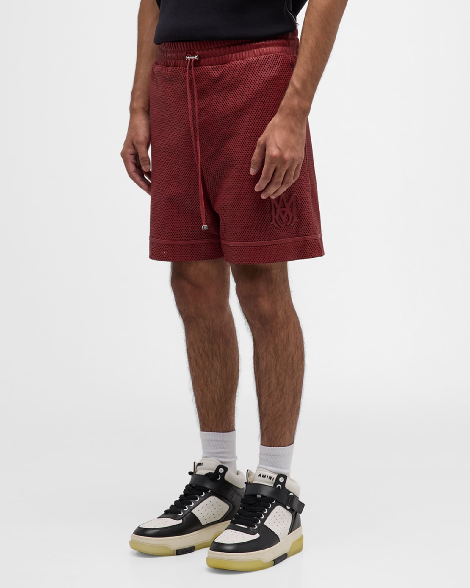 Amiri Men's MA Perforated Leather Shorts | Neiman Marcus