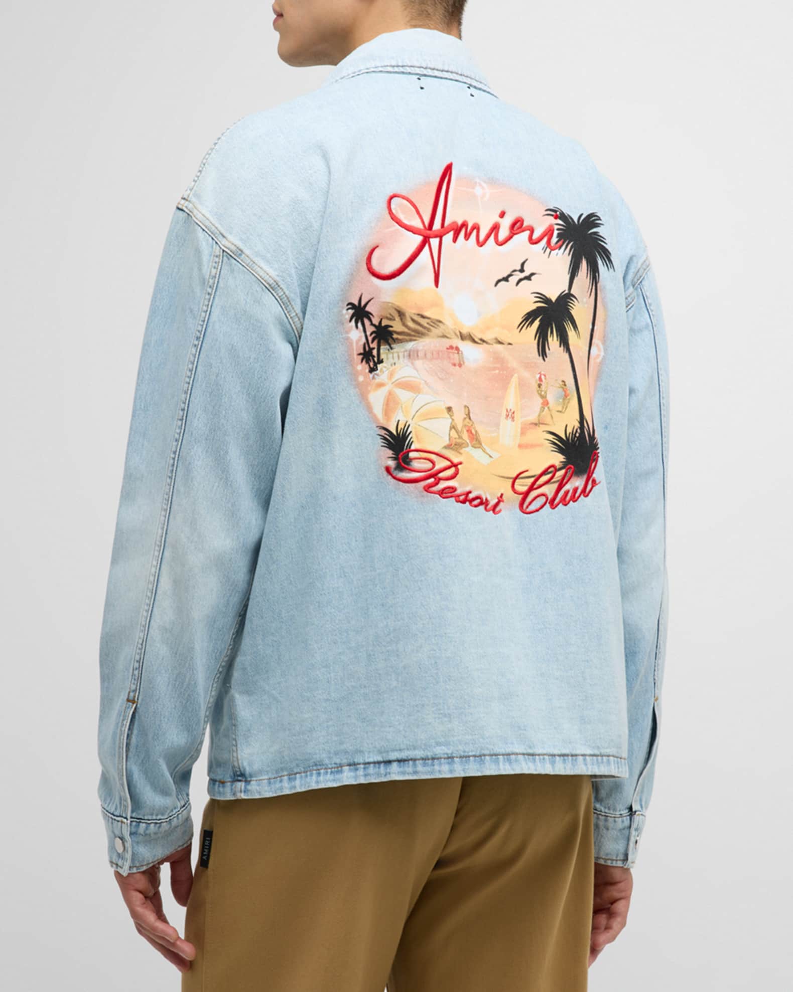 Amiri Men's Resort Club Denim Coach Jacket | Neiman Marcus