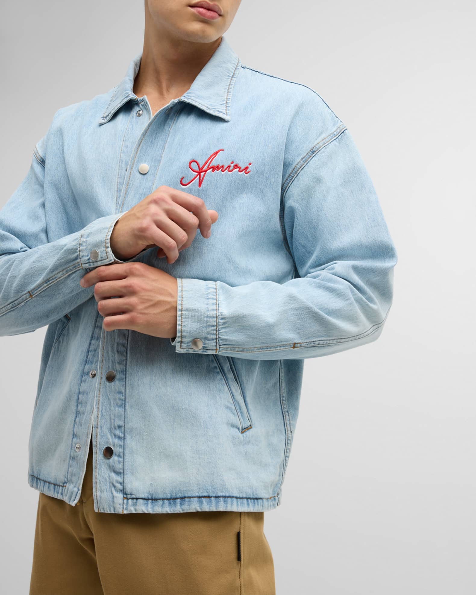 Amiri Men's Resort Club Denim Coach Jacket | Neiman Marcus