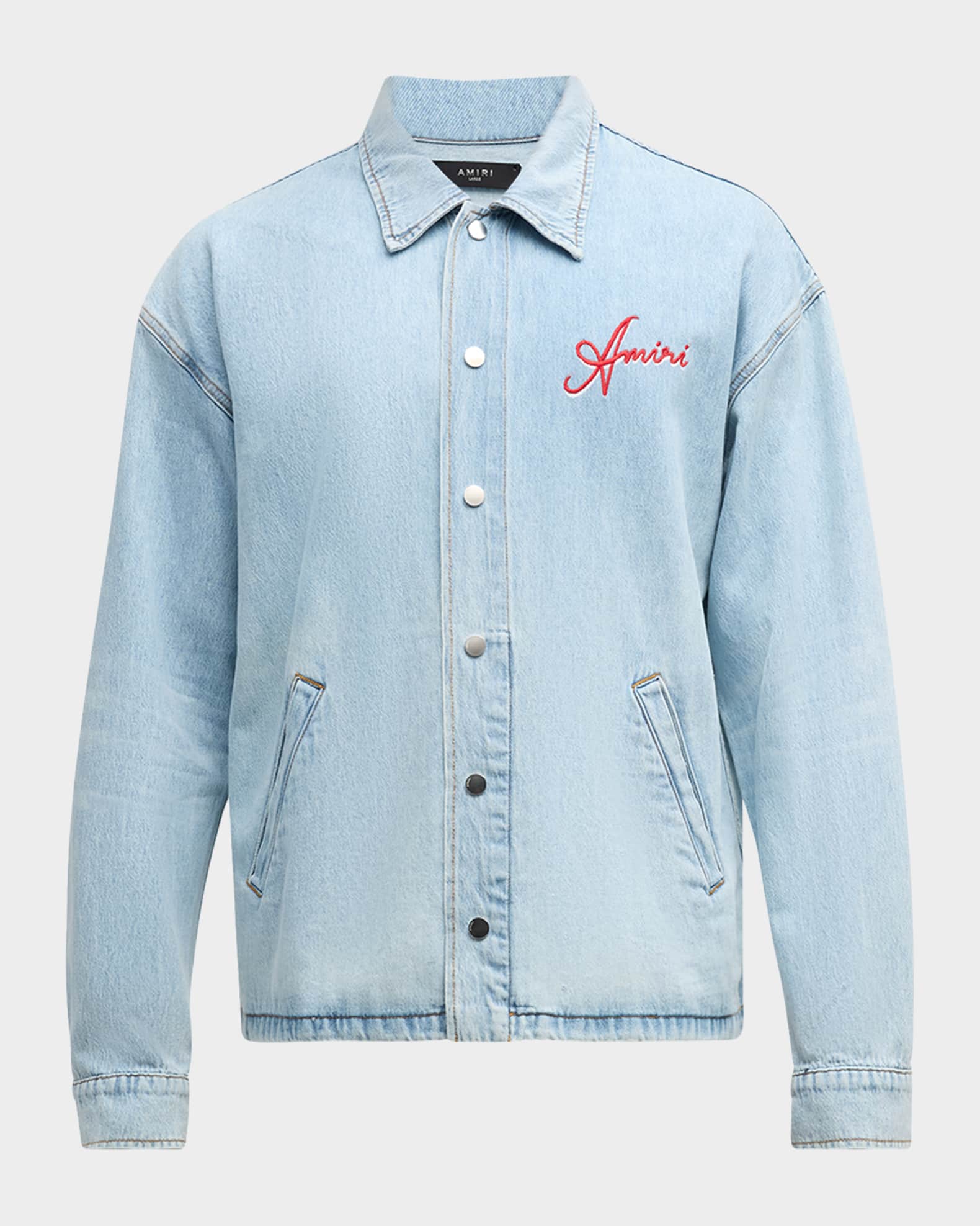 Amiri Men's Resort Club Denim Coach Jacket | Neiman Marcus