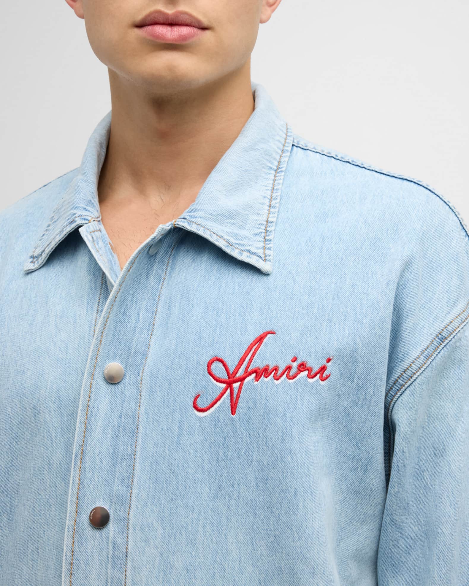 Amiri Men's Resort Club Denim Coach Jacket | Neiman Marcus