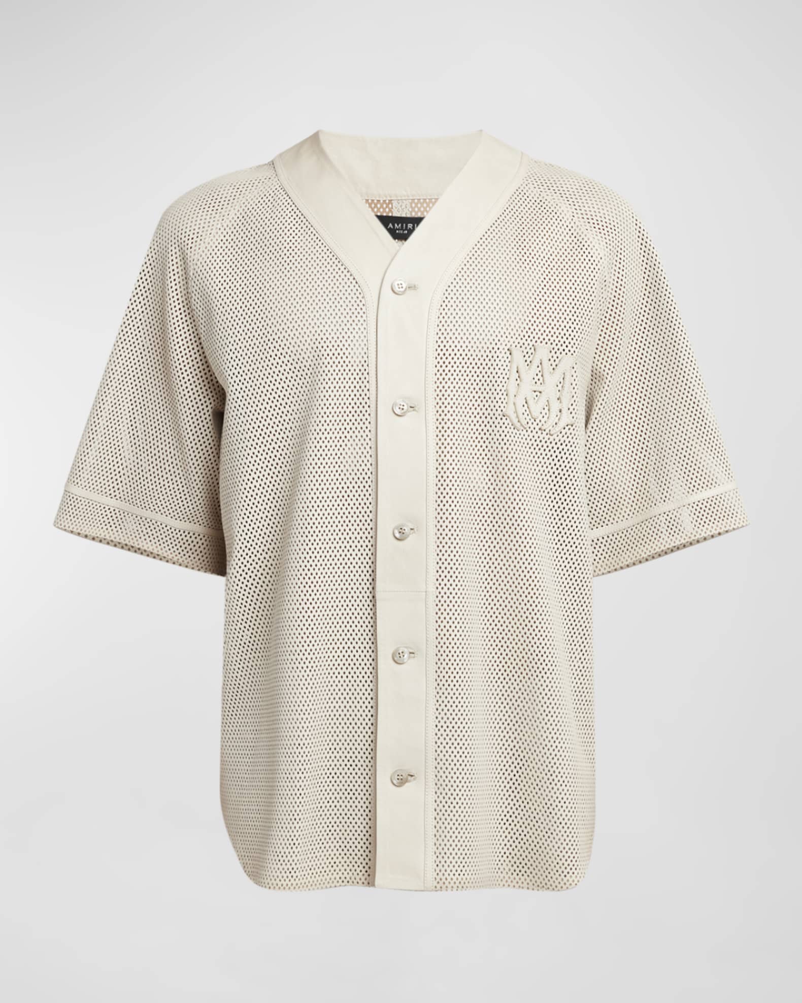 Amiri Men's MA Perforated Leather Baseball Shirt | Neiman Marcus