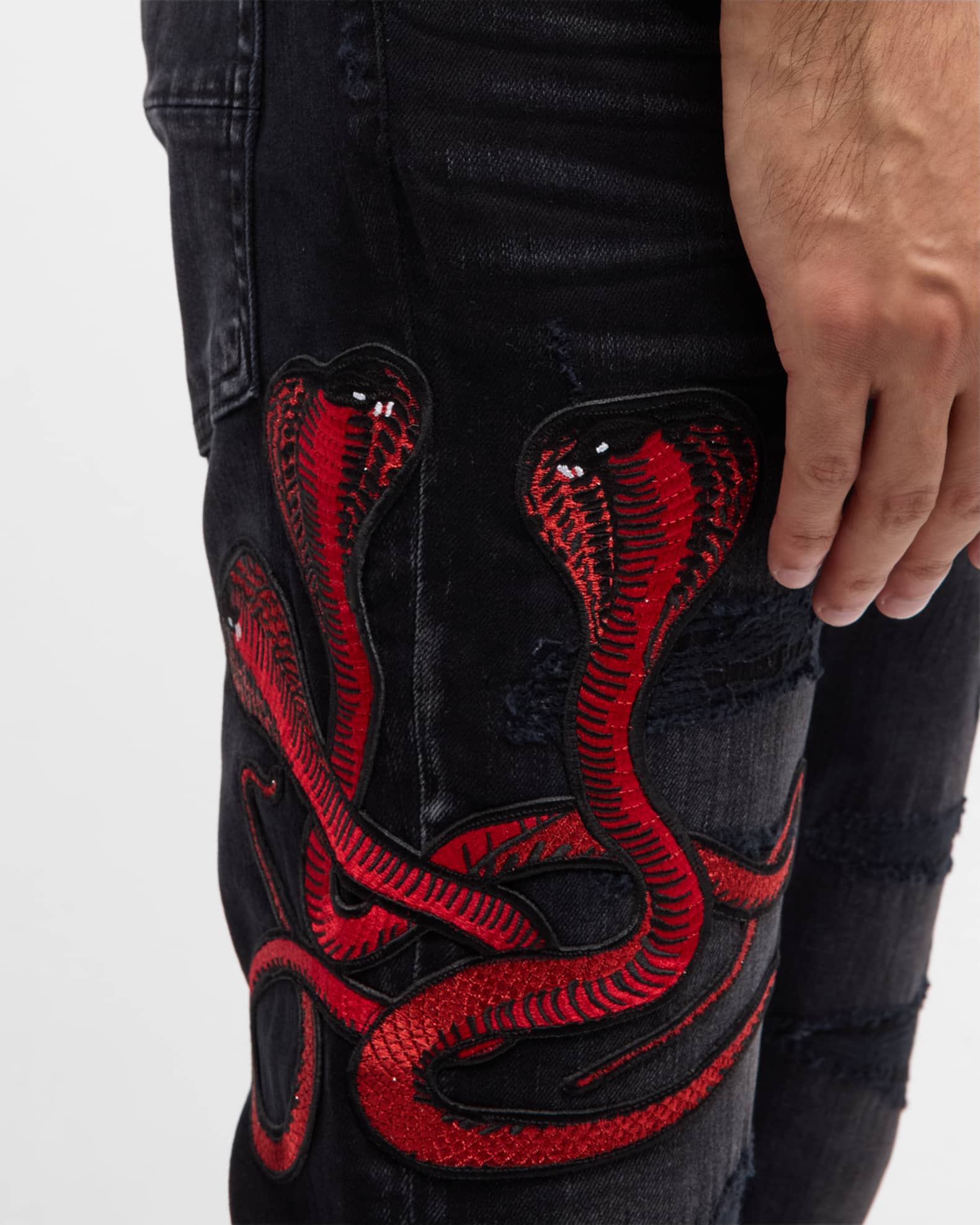 Men's Snake Applique Skinny Jeans | Neiman Marcus