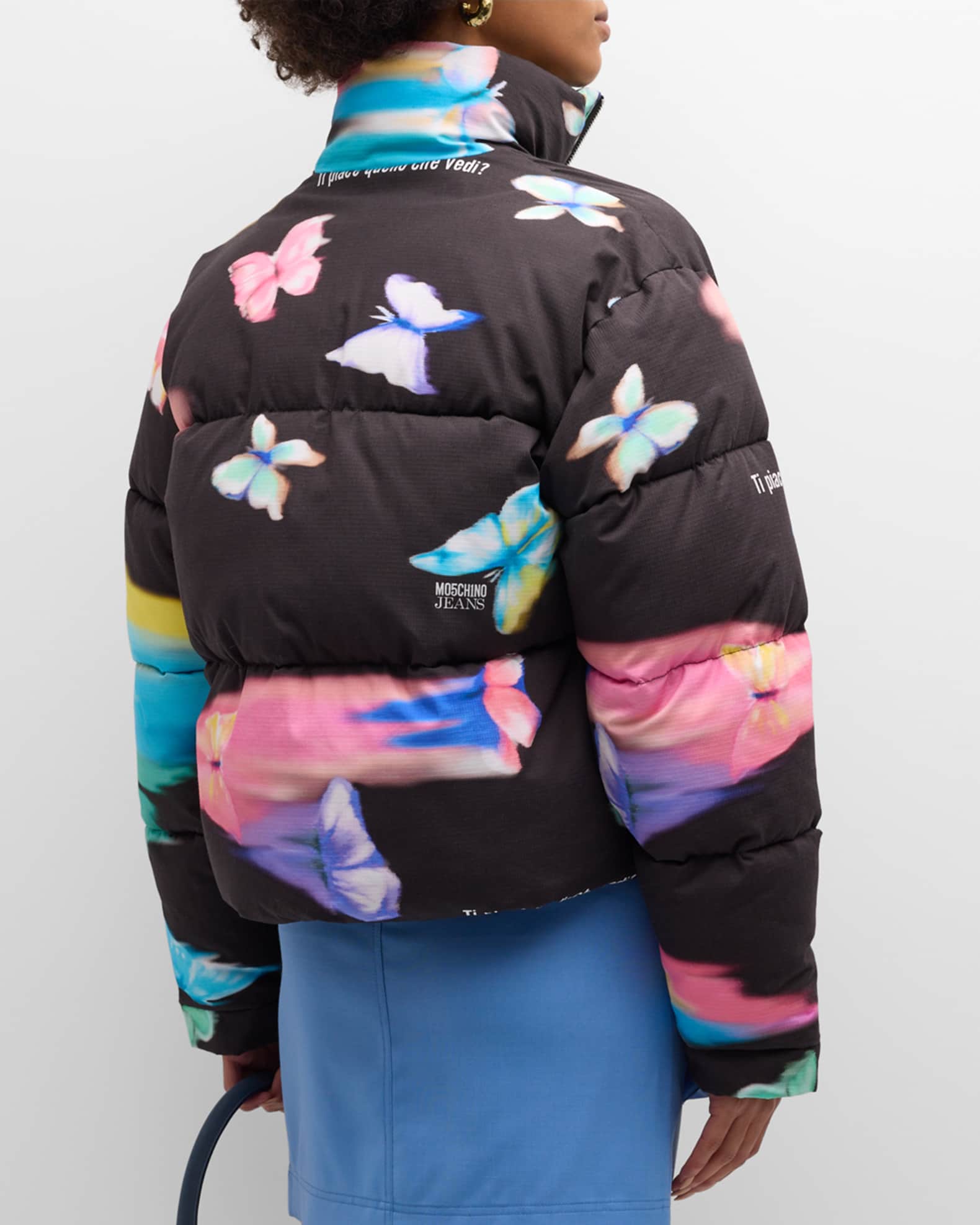 Moschino Jeans Butterfly Print Puffer Jacket | Neiman Marcus