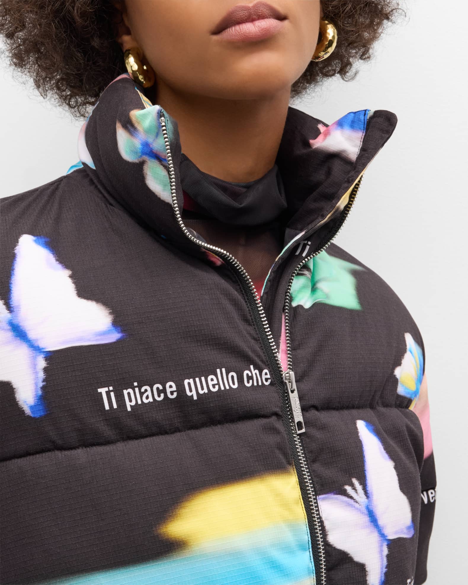 Moschino Jeans Butterfly Print Puffer Jacket | Neiman Marcus