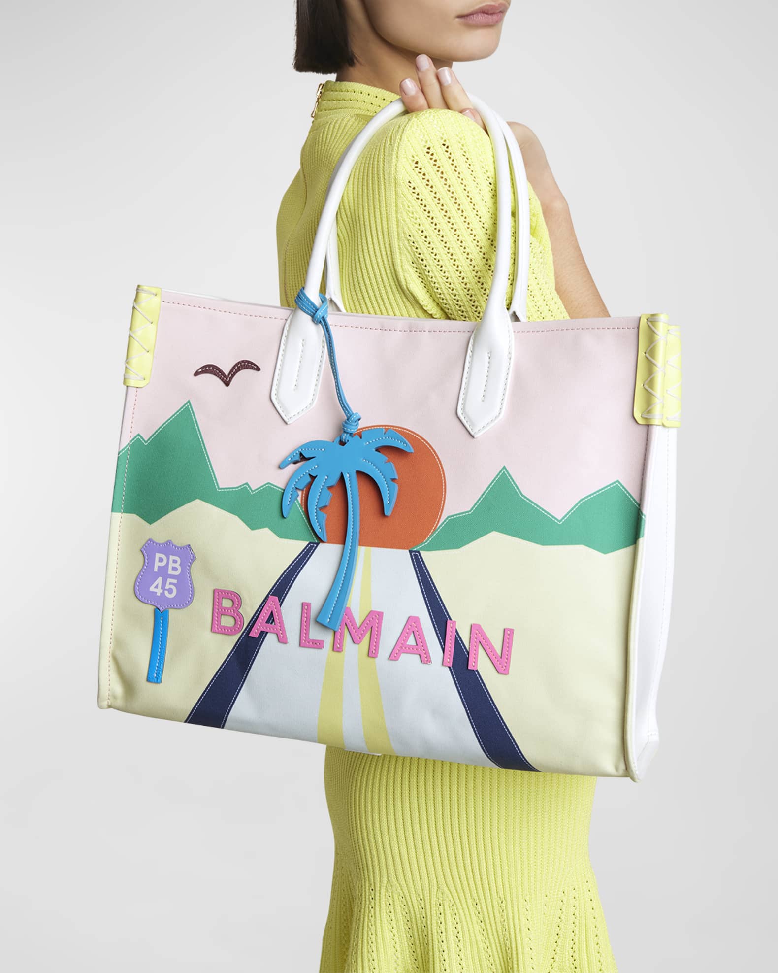 Balmain B Army Medium Shopper Tote Bag in Patchwork Leather | Neiman Marcus