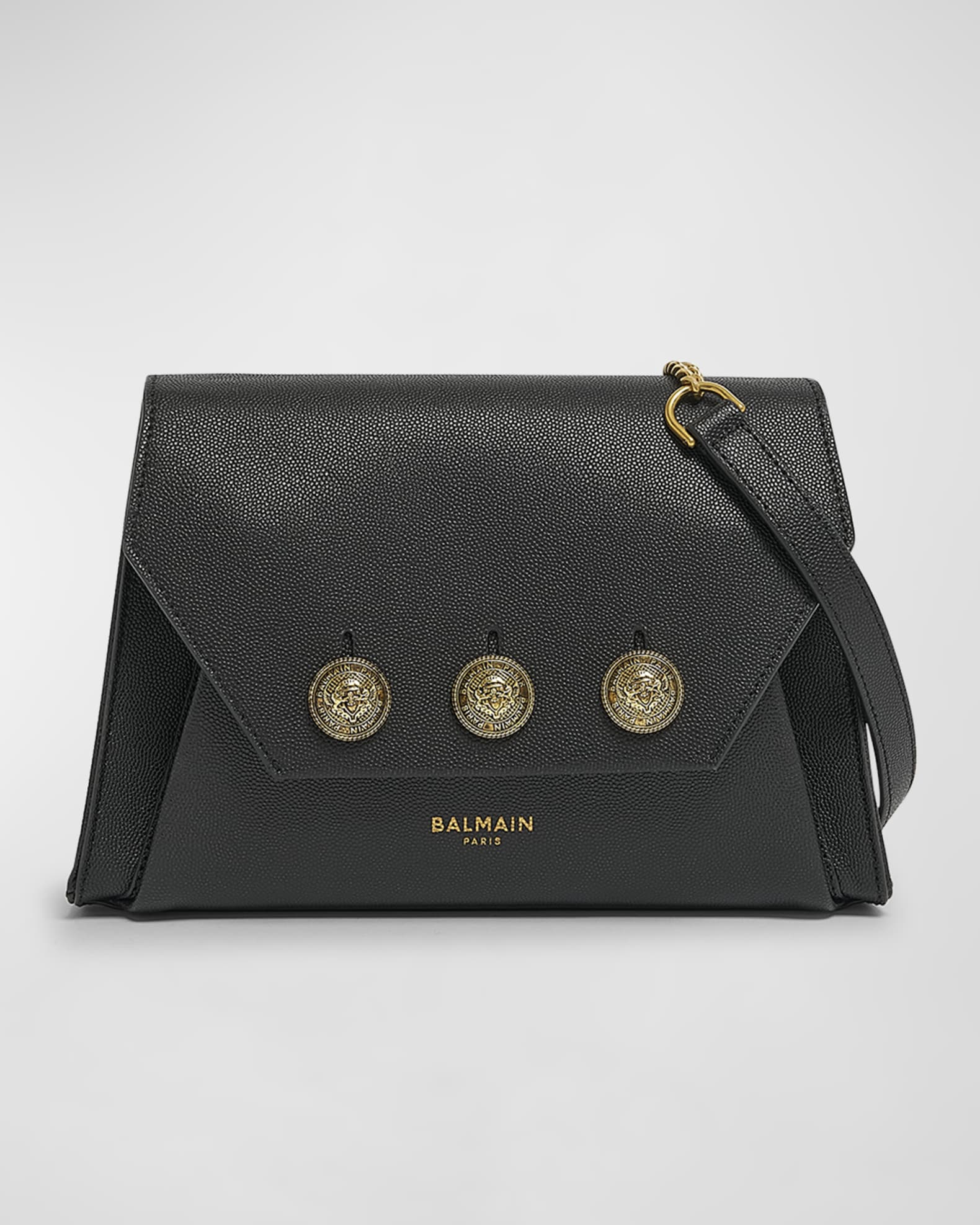 Balmain Embleme Flap Shoulder Bag in Grained Leather | Neiman Marcus