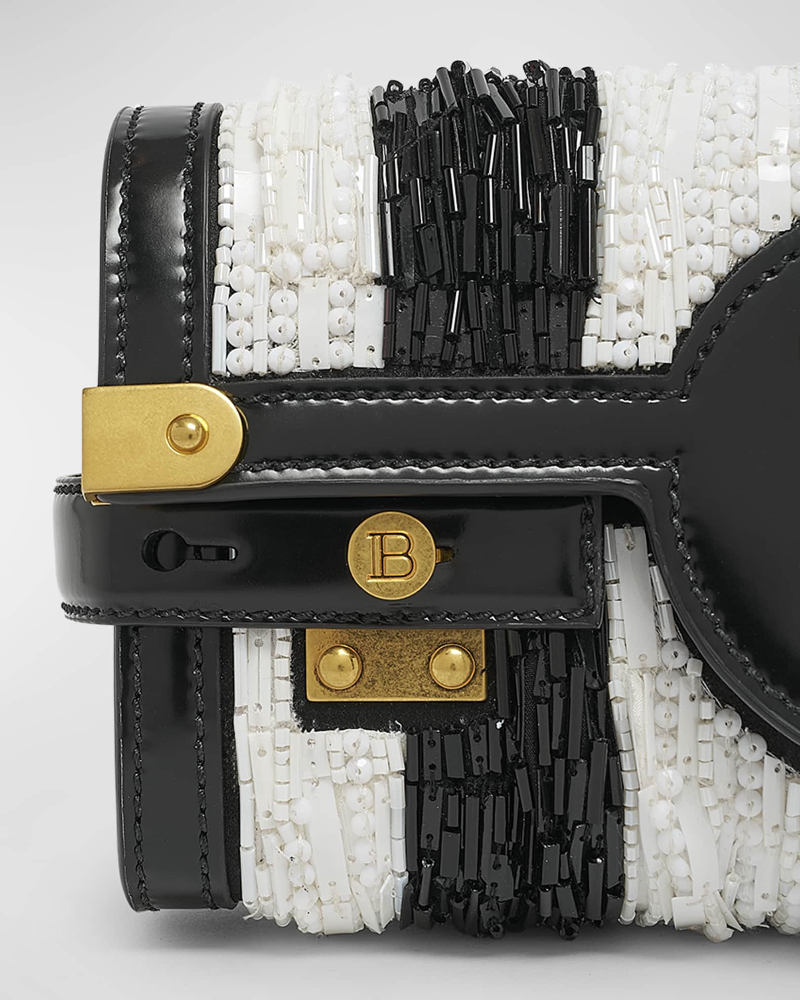 Balmain BBuzz 23 Wallet on Chain in Stripe Sequined Leather | Neiman Marcus