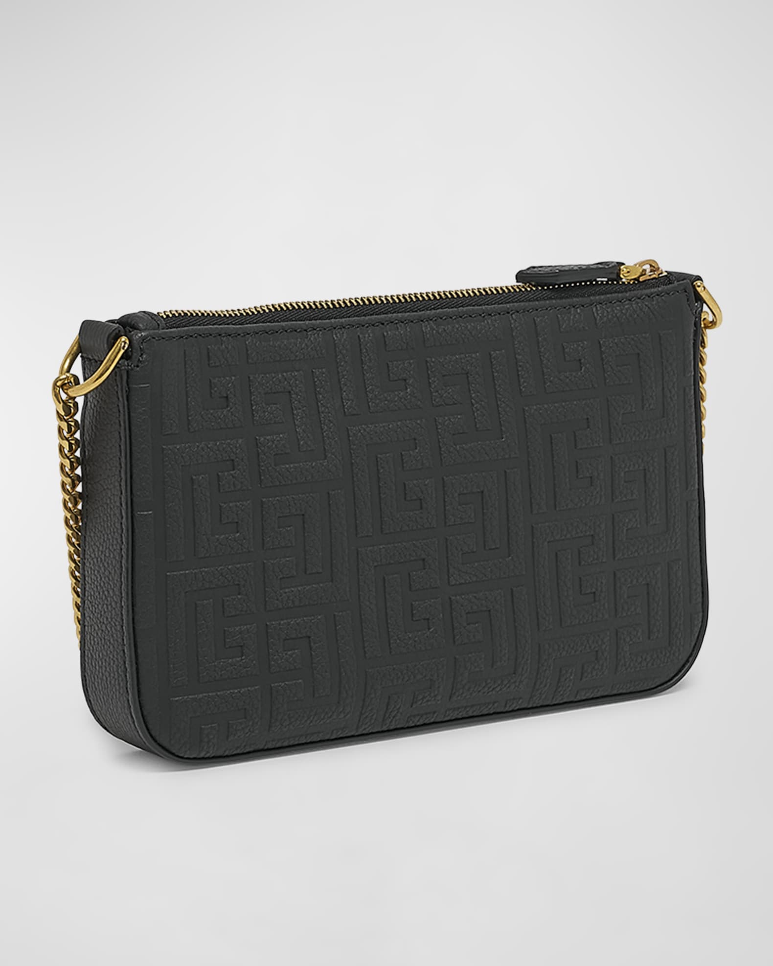 Balmain Mini Zip Wallet on Chain in Monogram Leather | Neiman Marcus