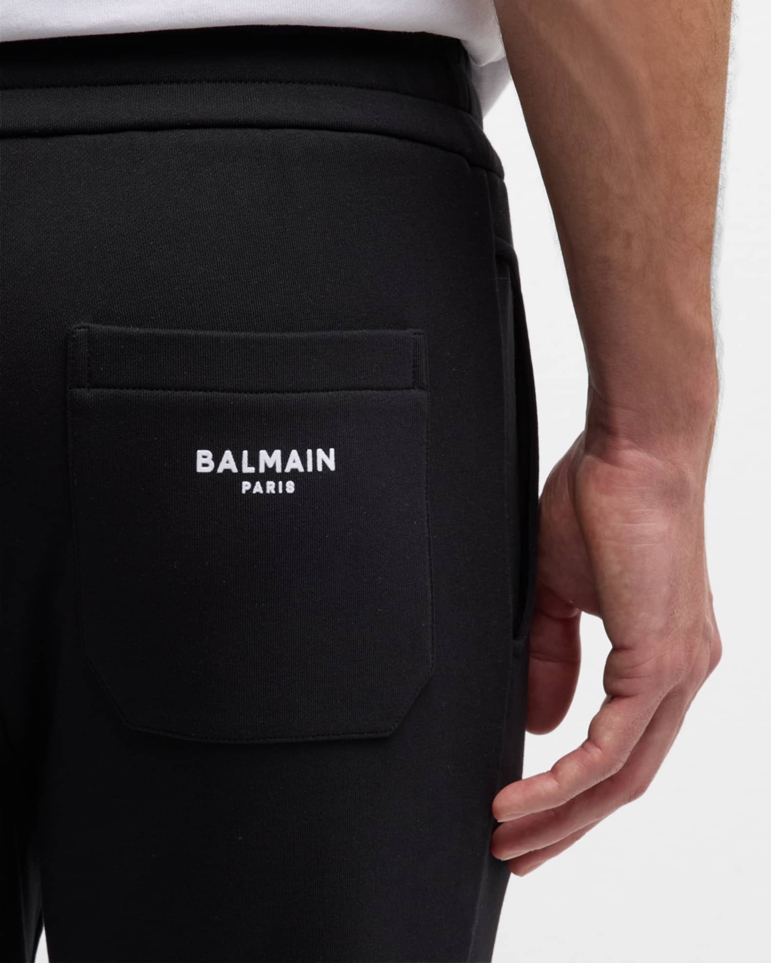 Balmain Men's Ribbed Flock Sweatpants | Neiman Marcus