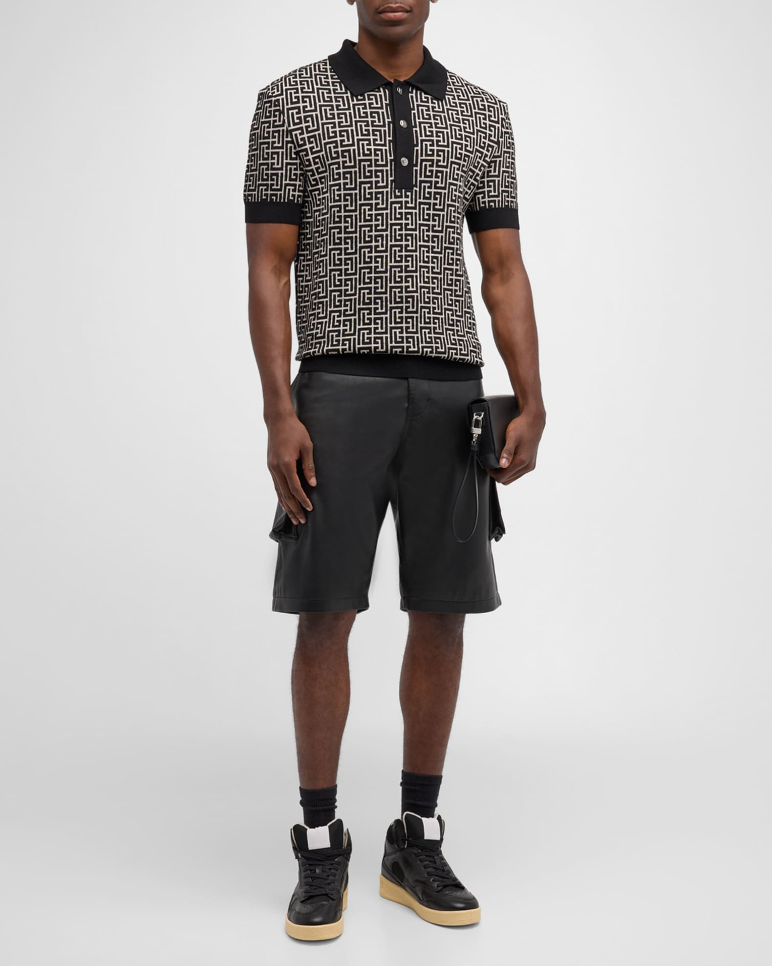 Balmain Men's Monogram Jacquard Polo Shirt | Neiman Marcus