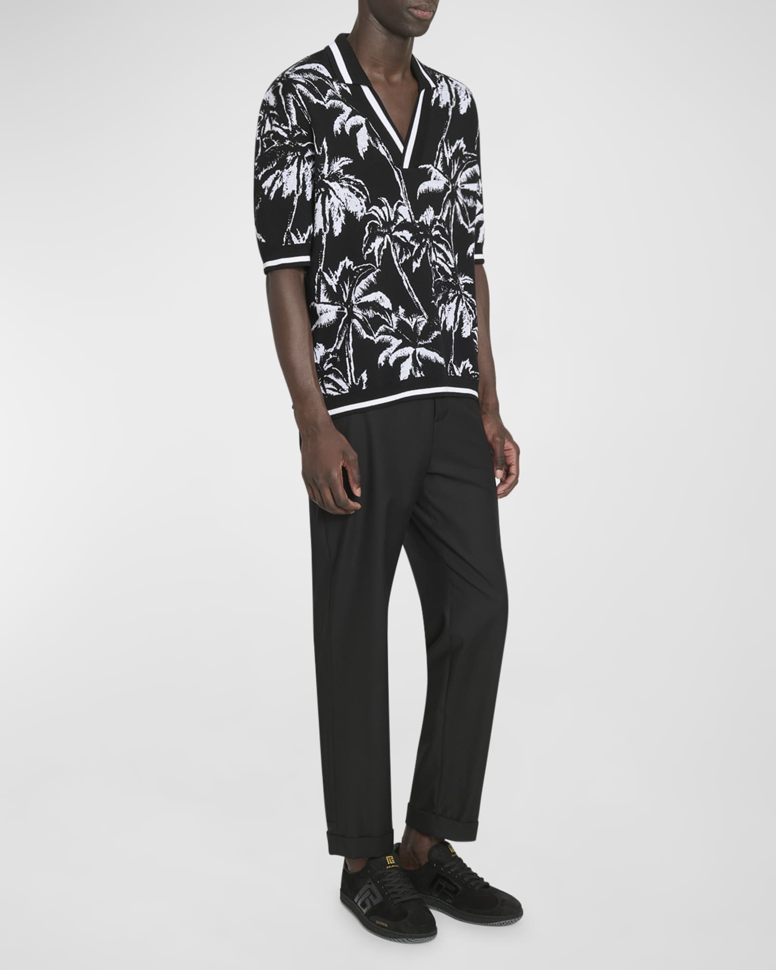 Balmain Men's Palm Knit Polo Shirt | Neiman Marcus