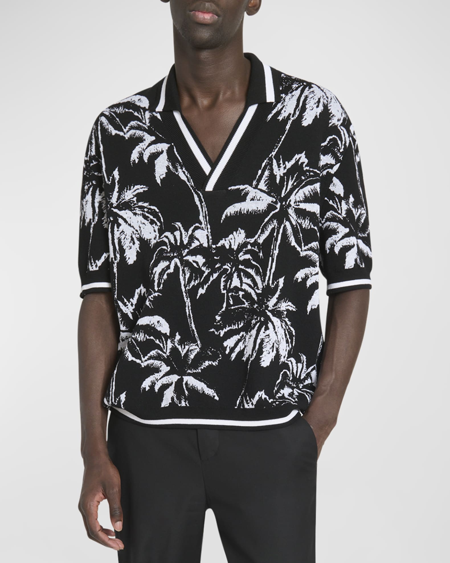 Balmain Men's Palm Knit Polo Shirt | Neiman Marcus