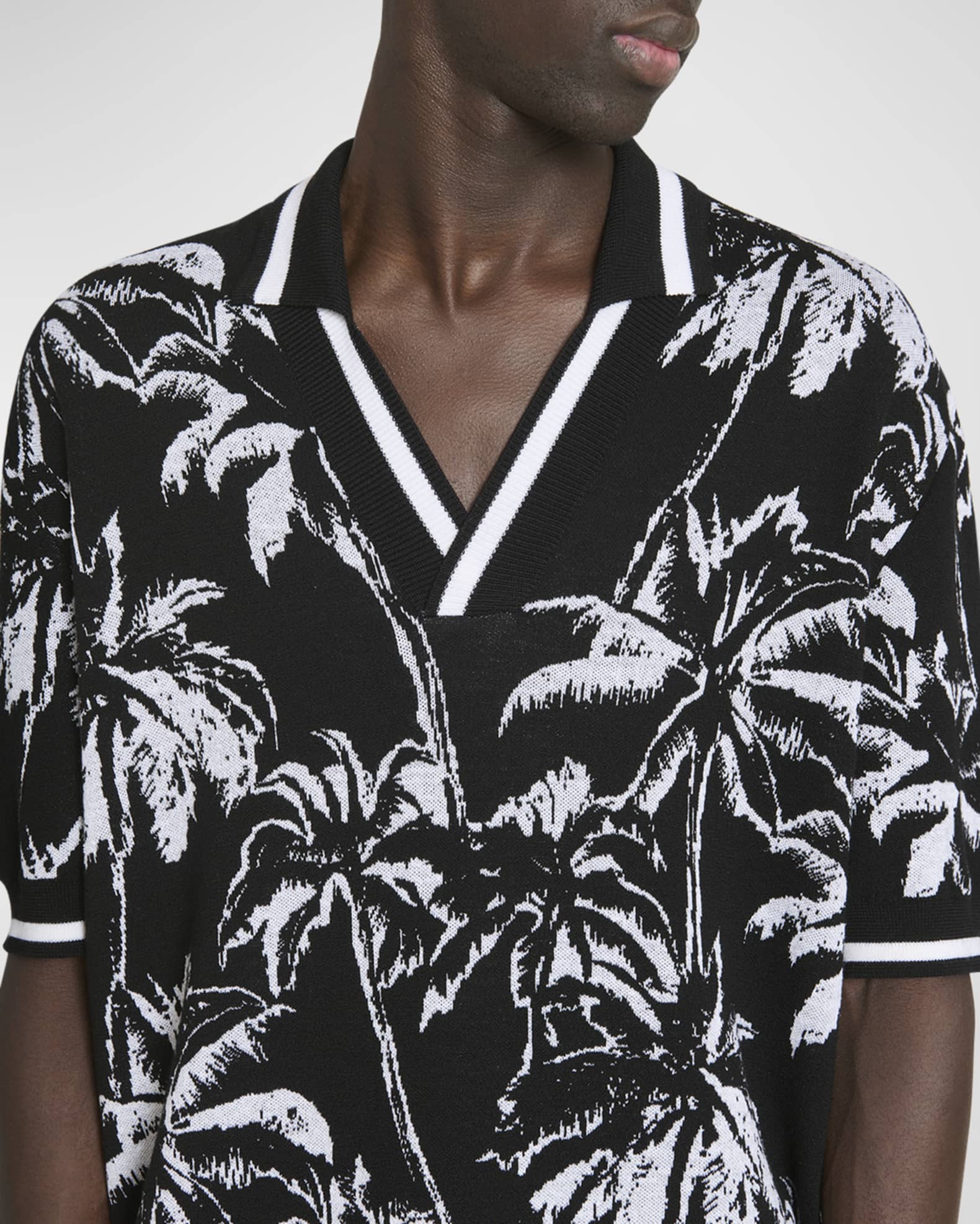 Balmain Men's Palm Knit Polo Shirt | Neiman Marcus