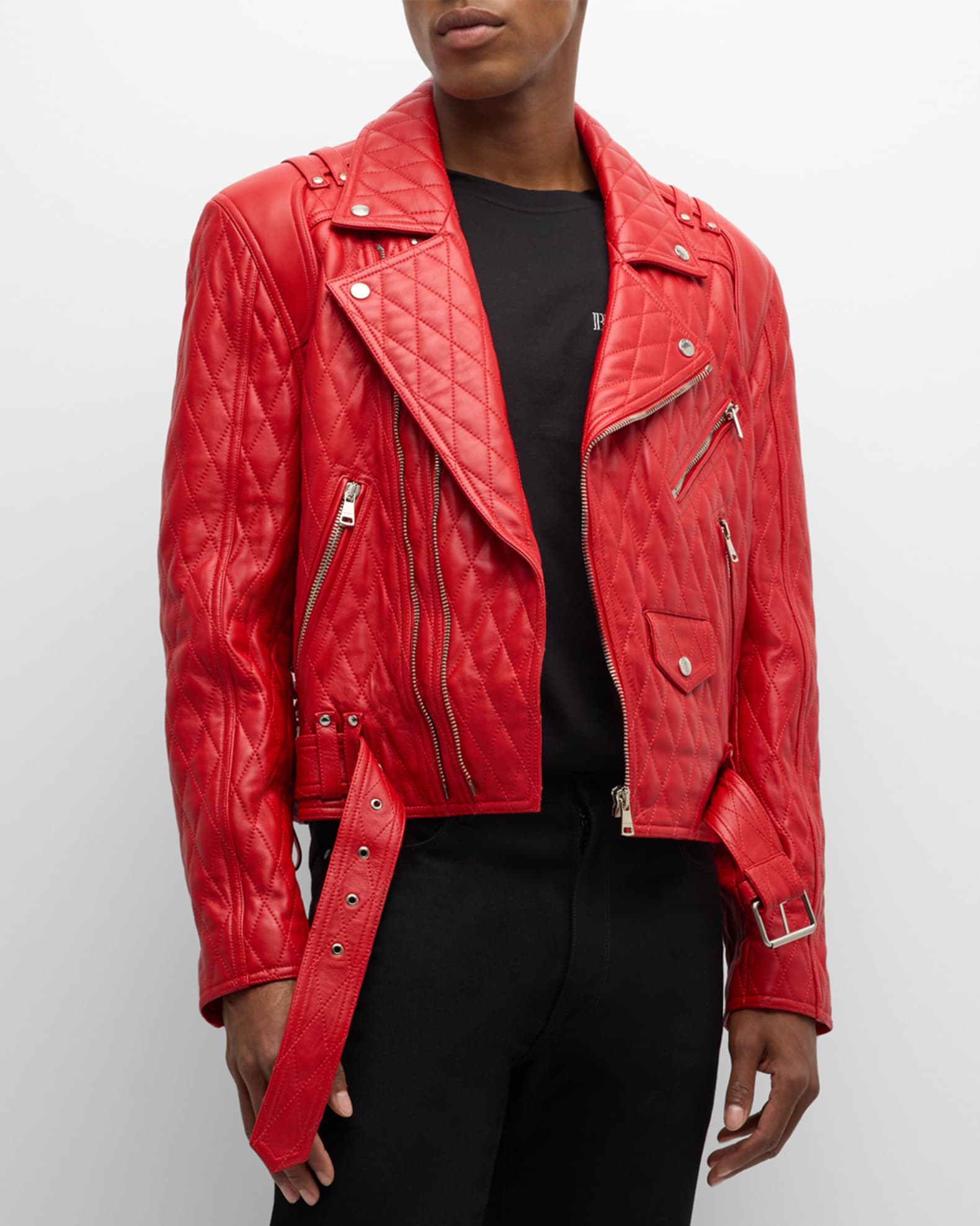 Balmain Men's Quilted Lambskin Biker Jacket | Neiman Marcus