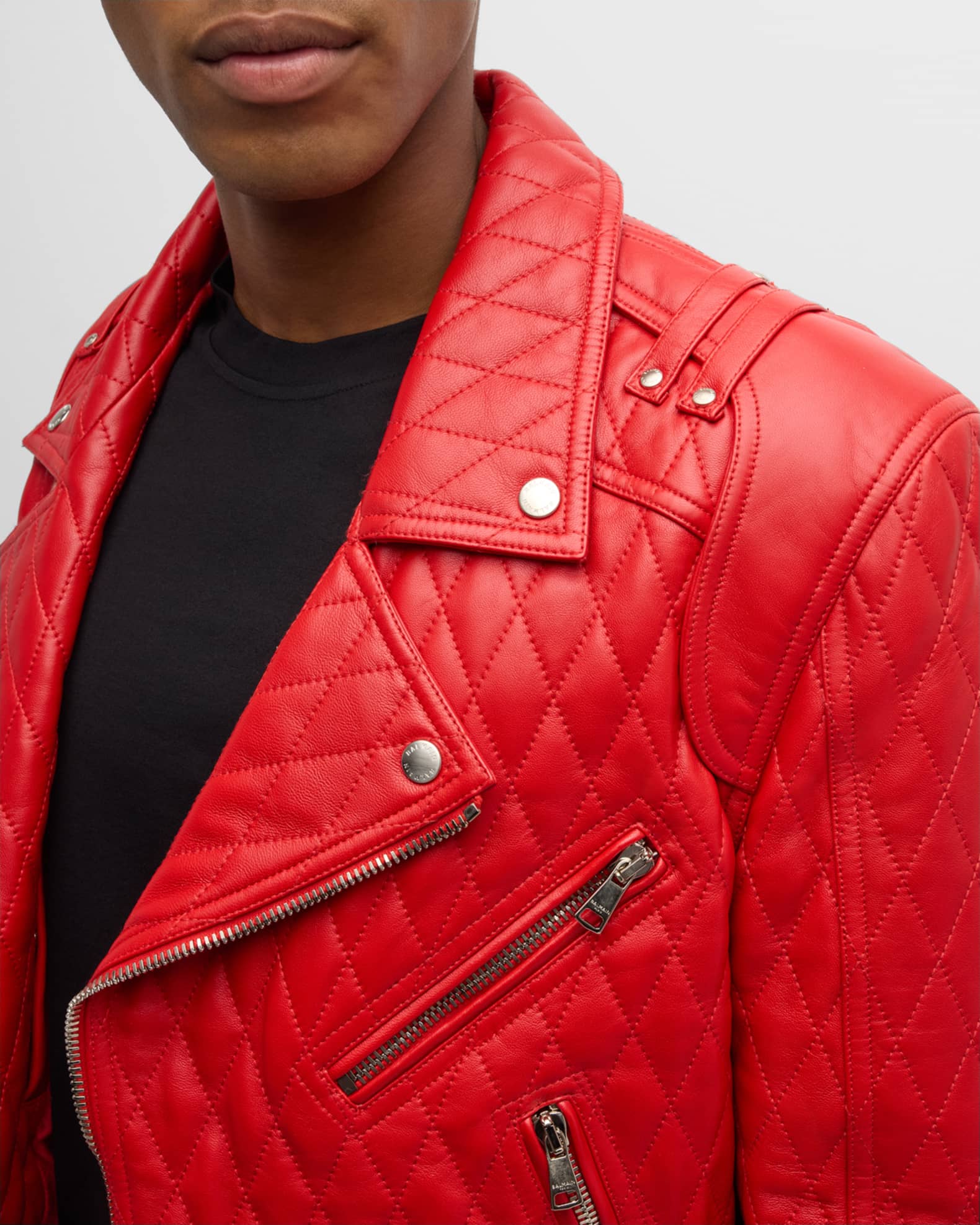 Balmain Men's Quilted Lambskin Biker Jacket | Neiman Marcus