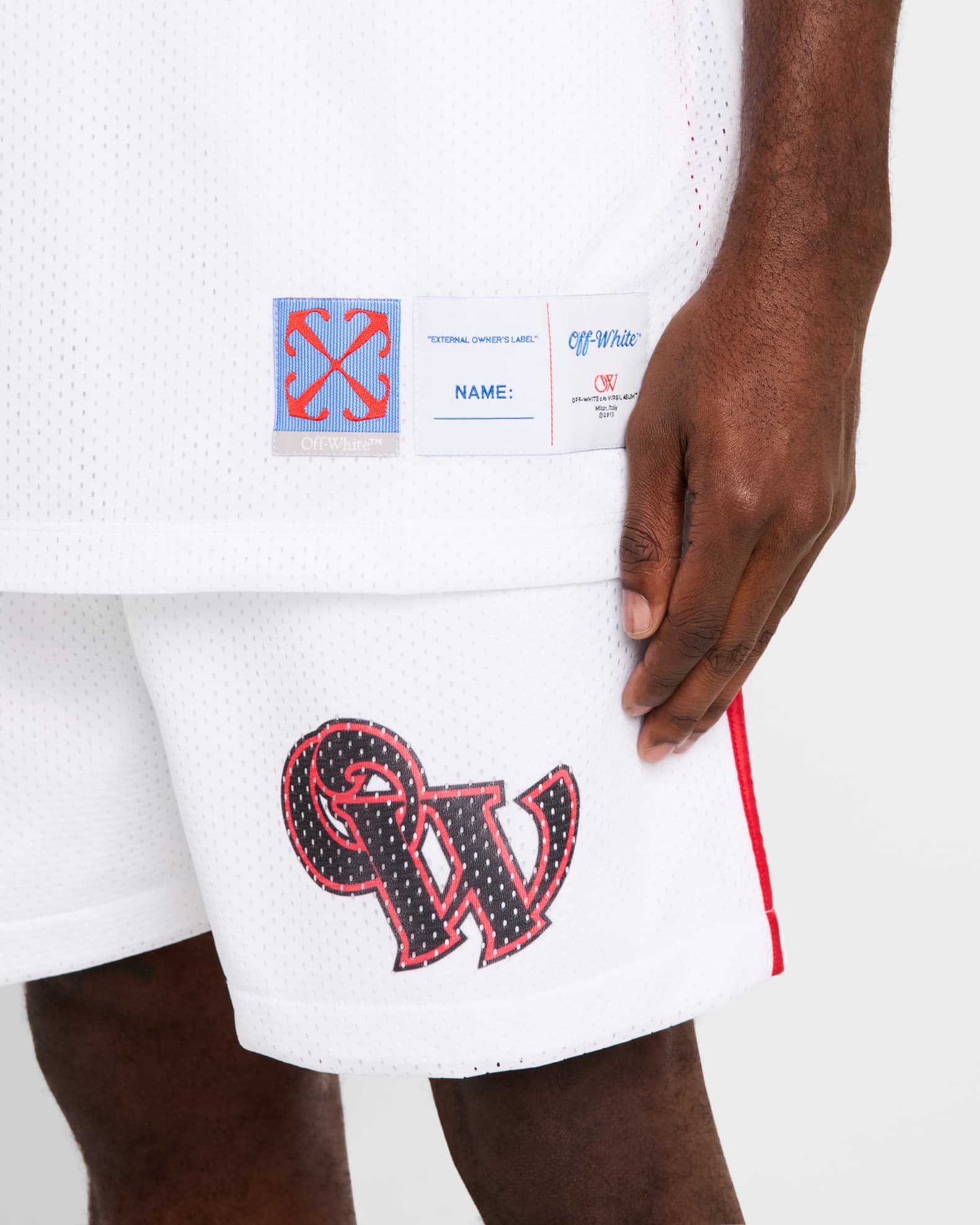 Off-White Men's Gothic Logo Mesh Football Shirt | Neiman Marcus