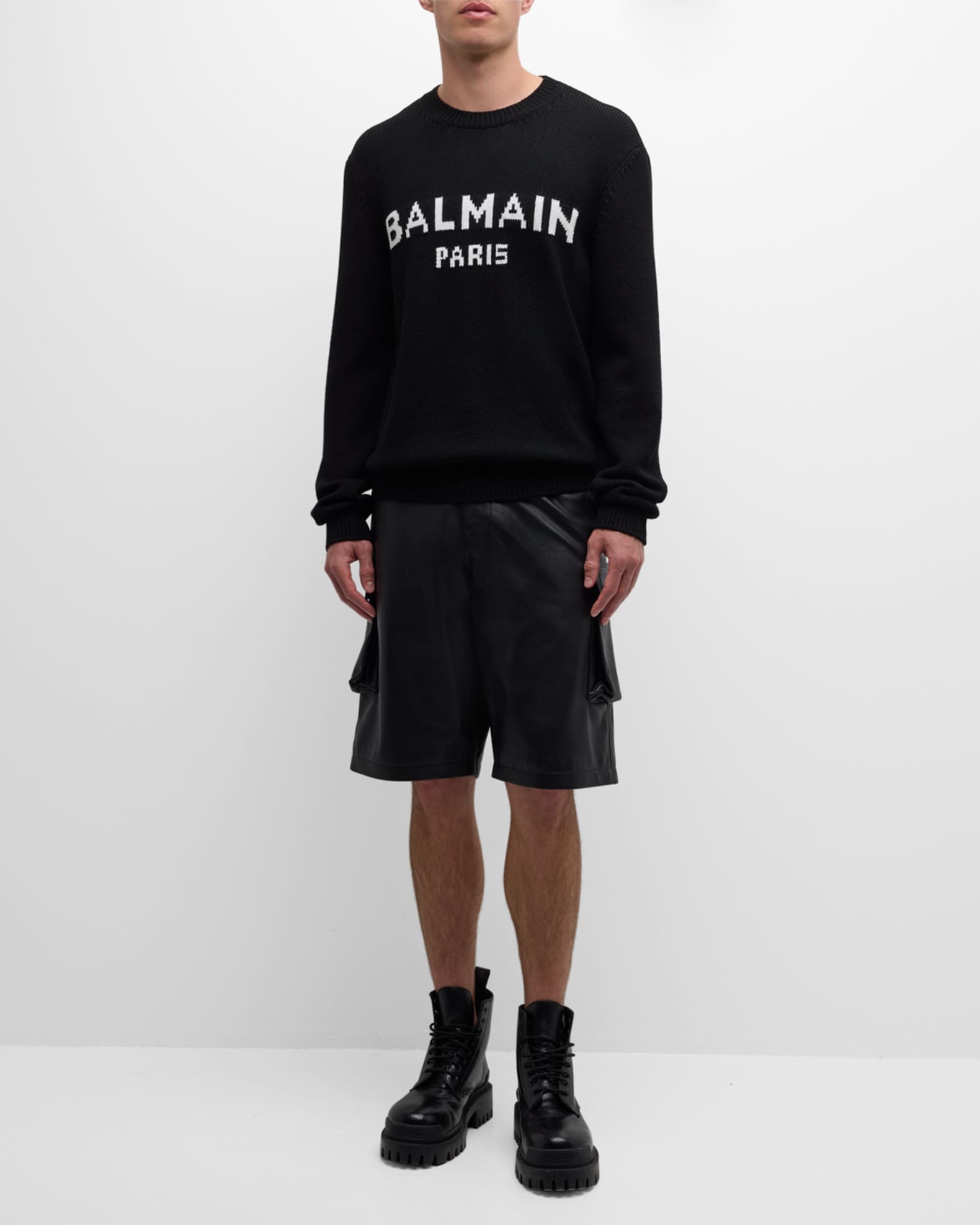 Balmain Men's Intarsia Wool Sweater | Neiman Marcus
