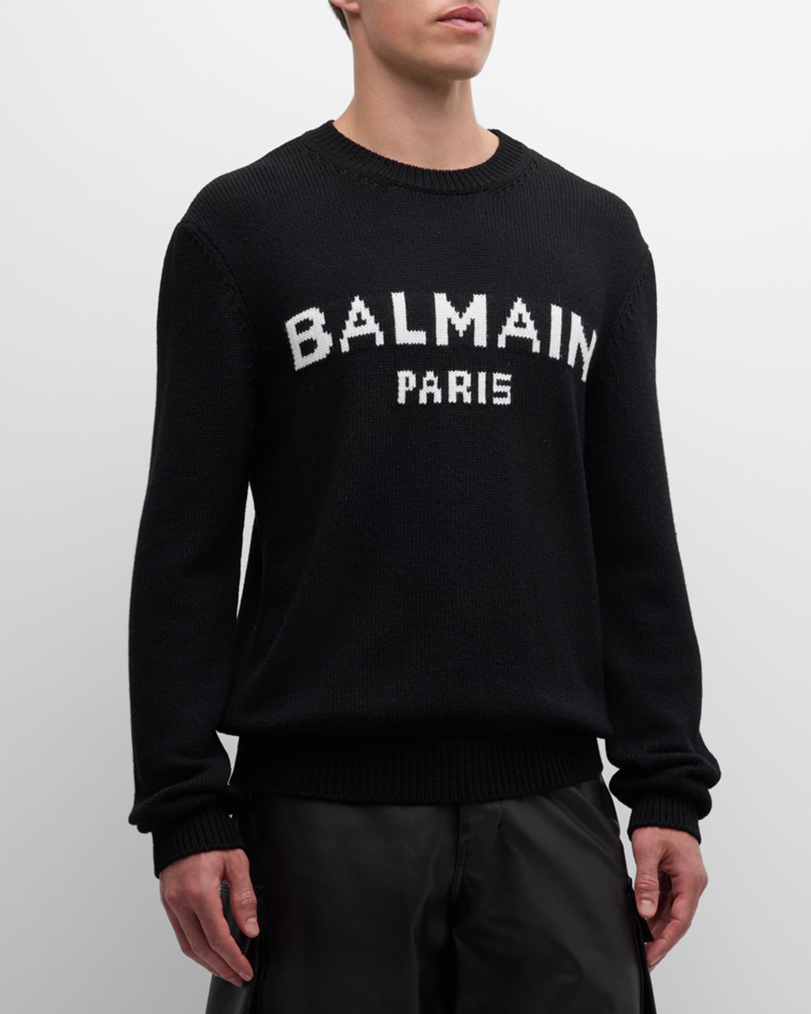 Balmain Men's Intarsia Wool Sweater | Neiman Marcus
