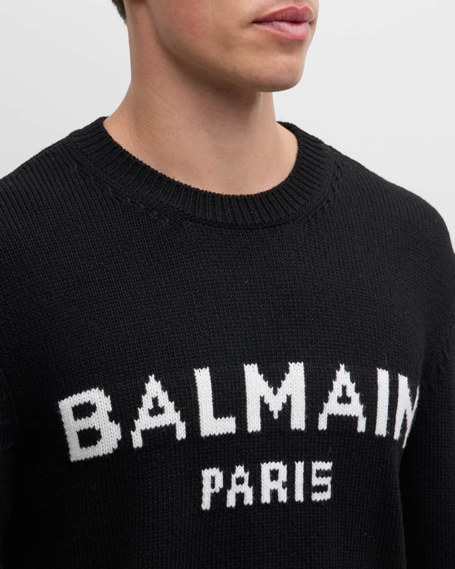 Balmain Men's Intarsia Wool Sweater | Neiman Marcus