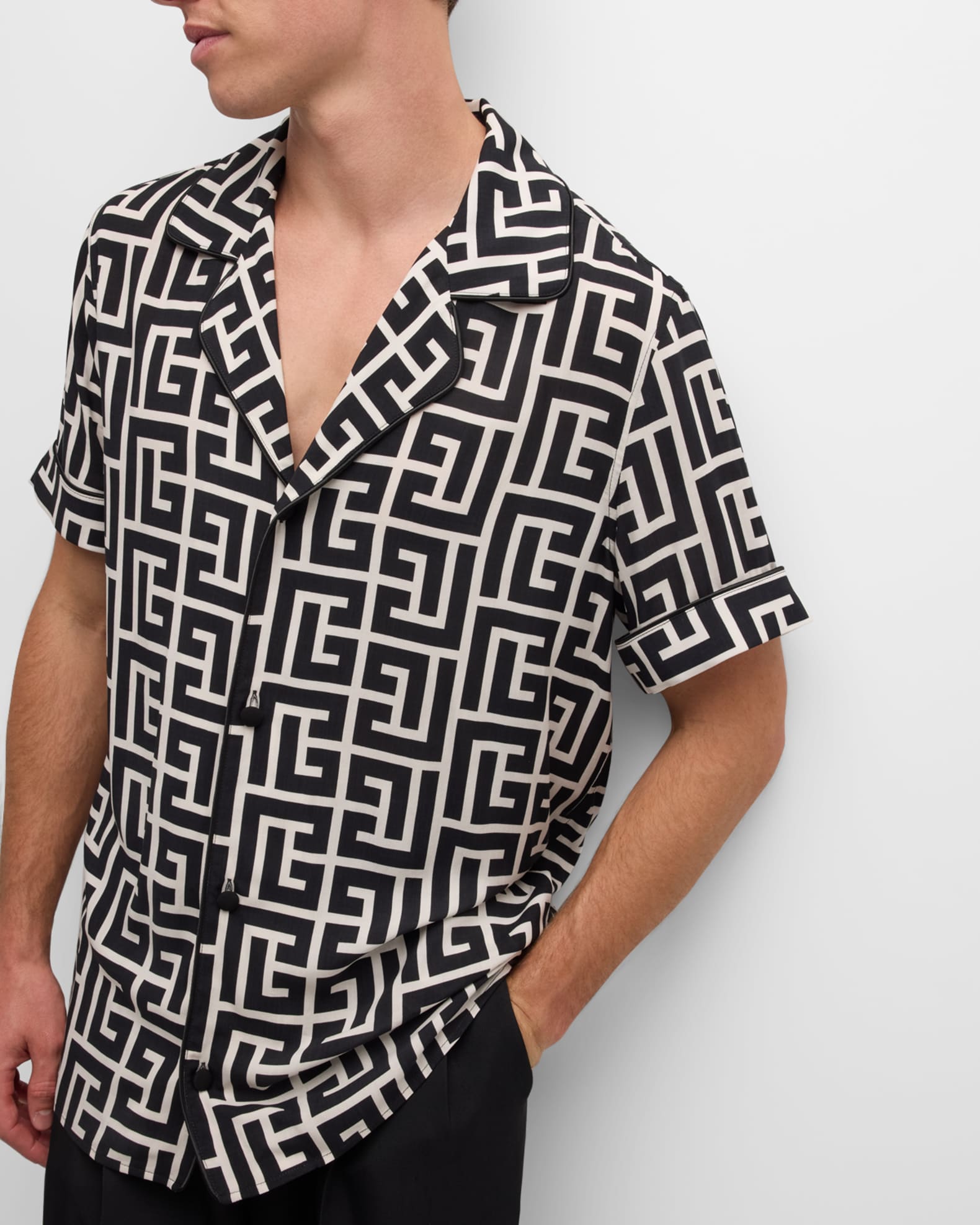 Balmain Men's Monogram Pajama Shirt | Neiman Marcus