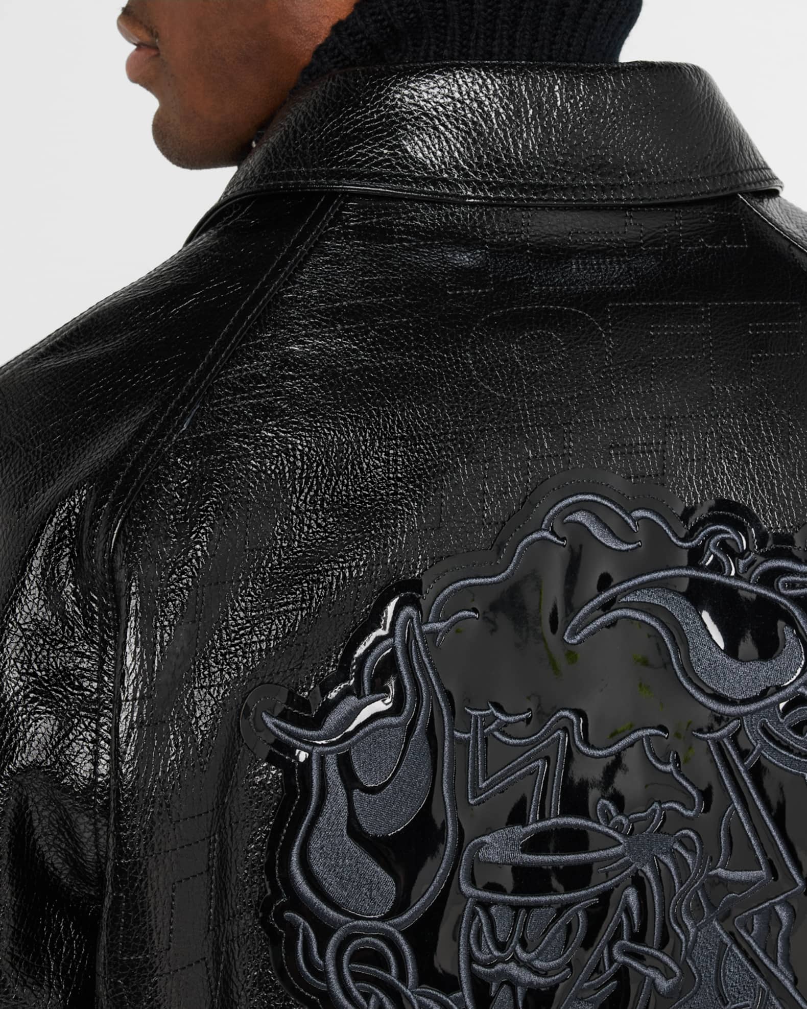 Off-White Men's Scorpio Lea Leather Varsity Jacket | Neiman Marcus