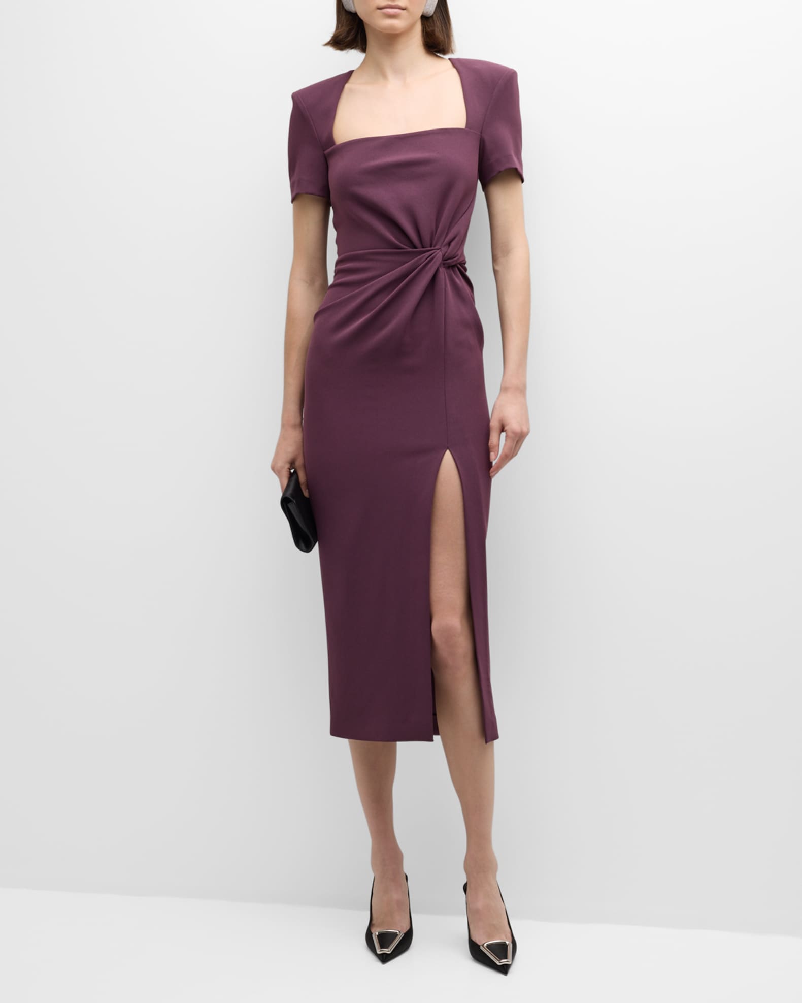 Roland Mouret Aubergine Twisted Heavy Cady Midi Dress | Neiman Marcus