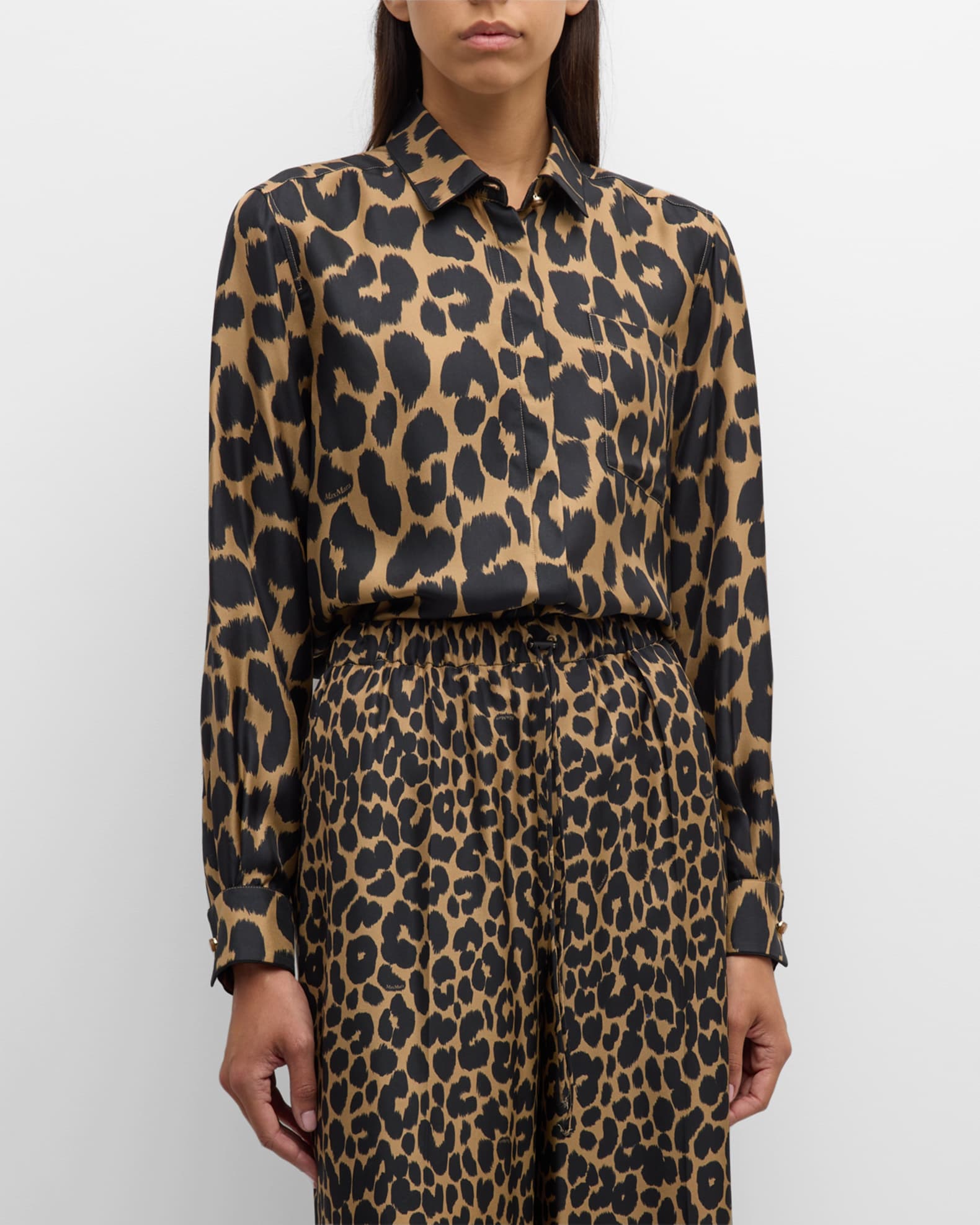 Max Mara Etna Leopard Print Button-Front Shirt | Neiman Marcus