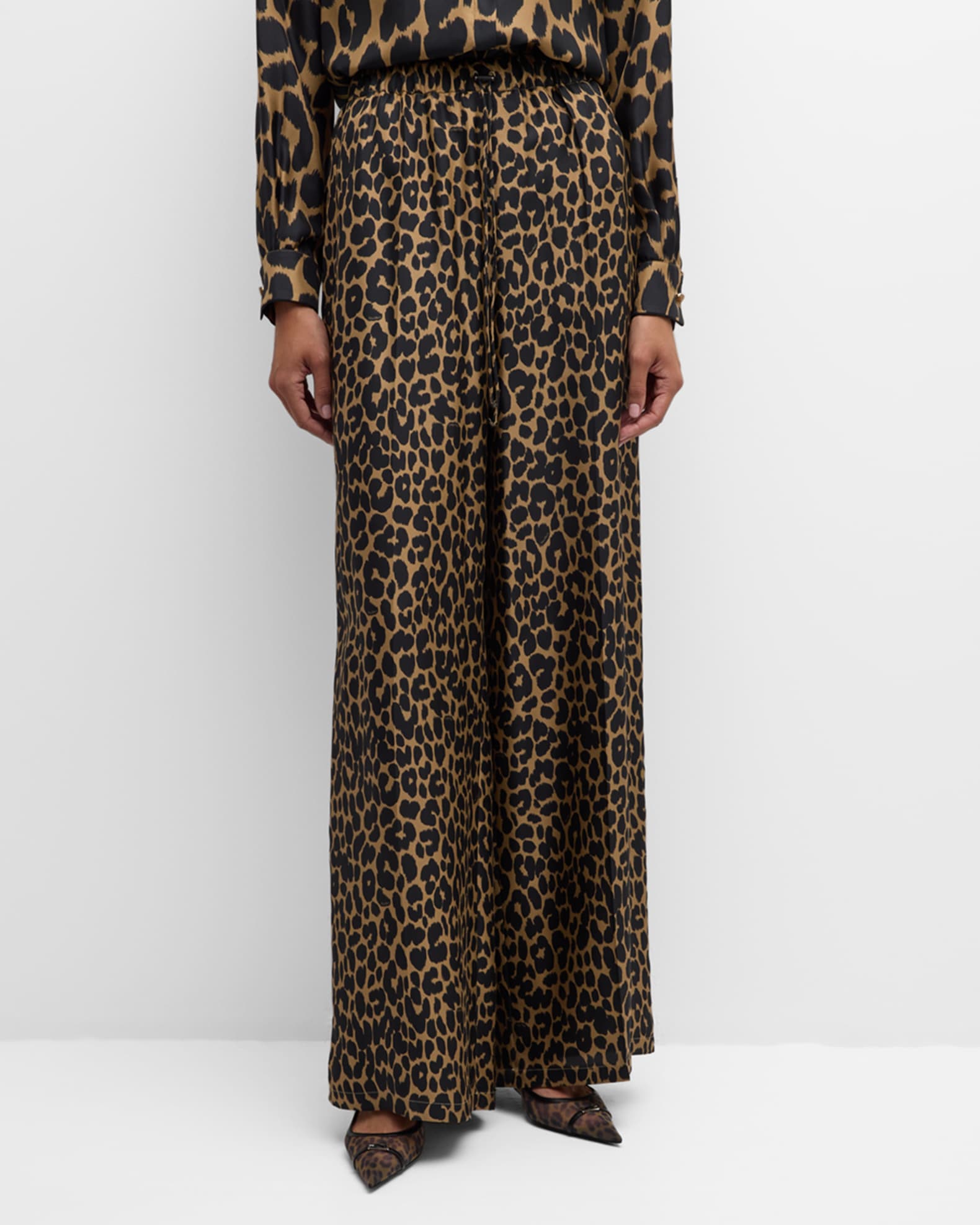 Max Mara Ghinea Wide-Leg Leopard Print Trousers | Neiman Marcus