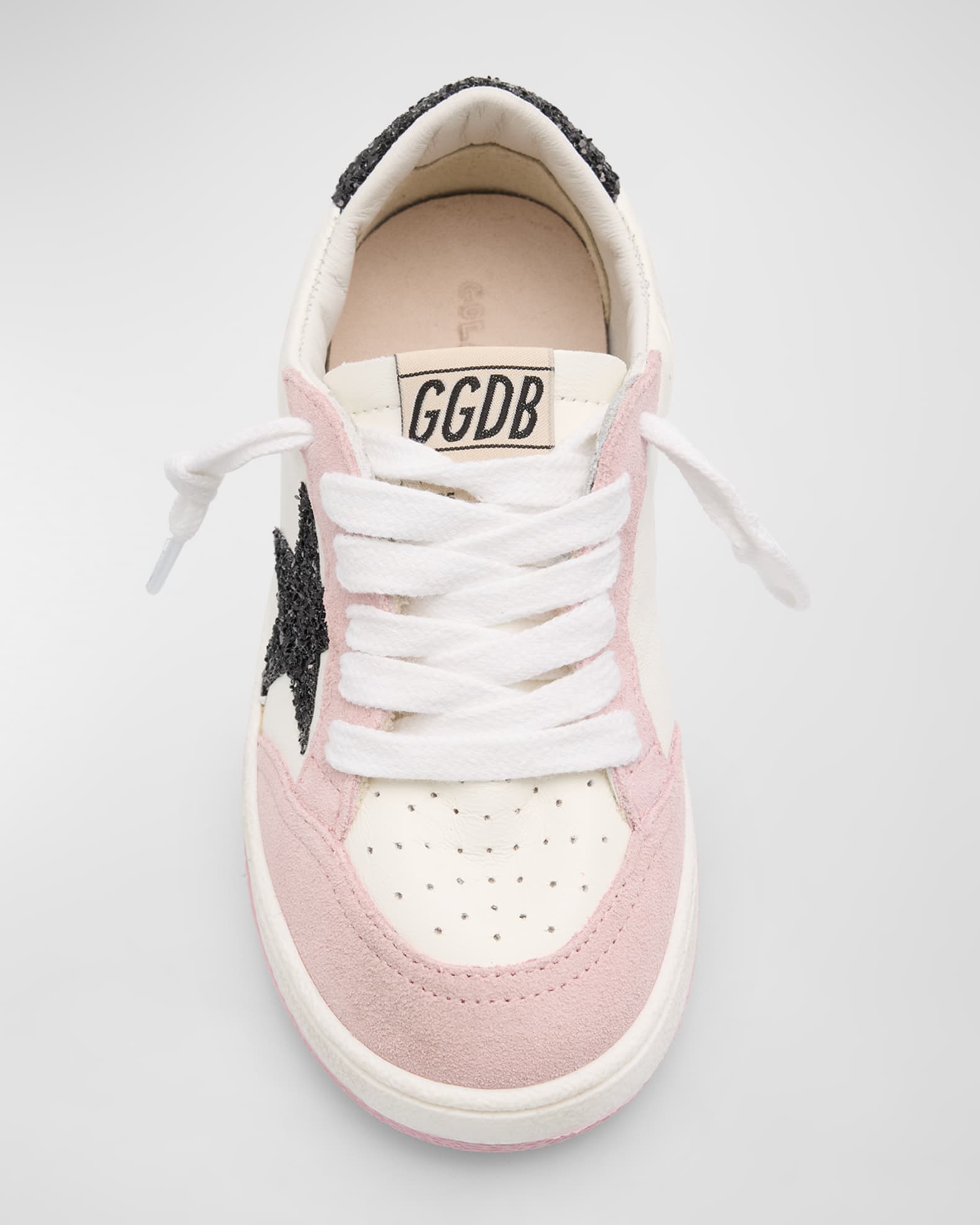 Golden Goose Ballstar pink suede w black glitter star | Neiman Marcus