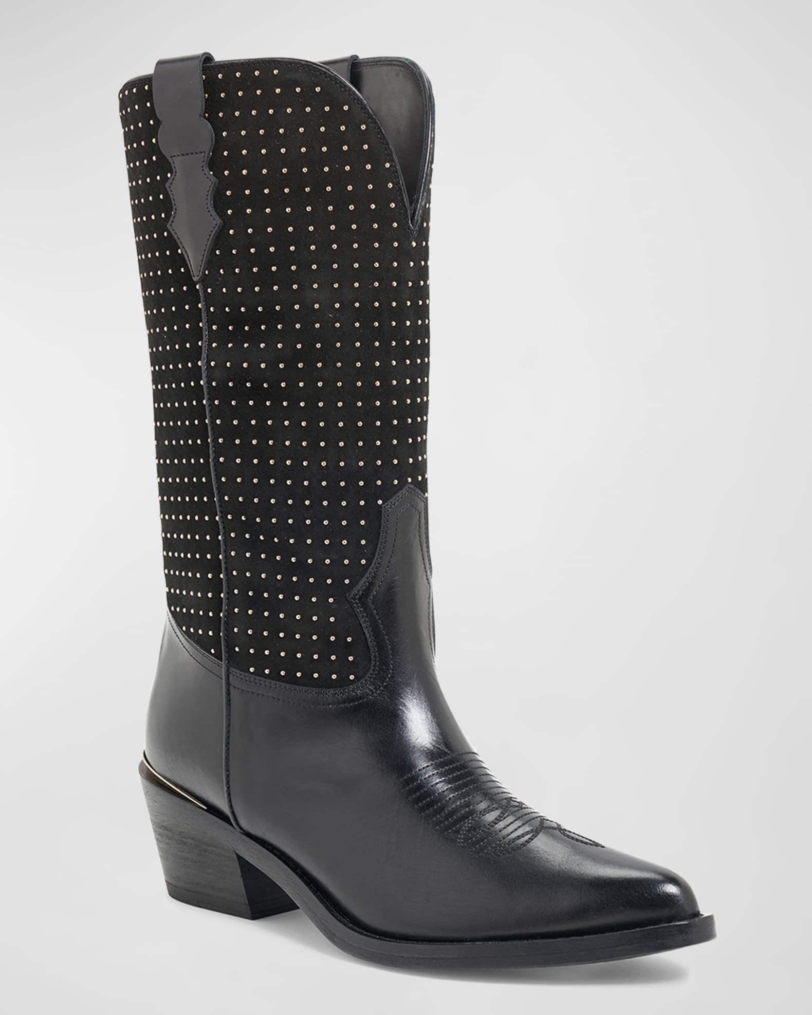Partlow Woodley Studded Mixed Leather Western Boots | Neiman Marcus