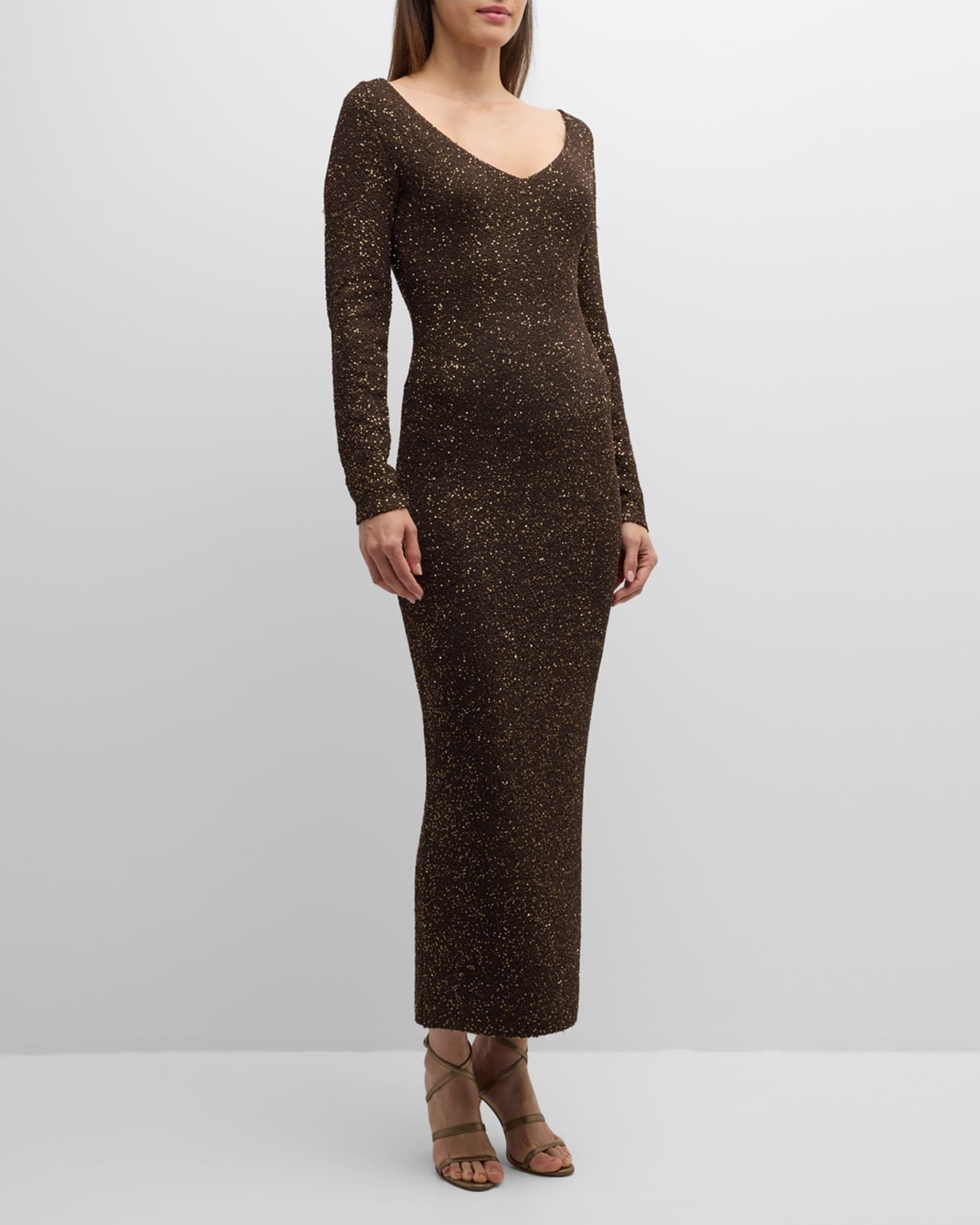 Lela Rose Sequin Maxi Dress with Low-Cut Back | Neiman Marcus
