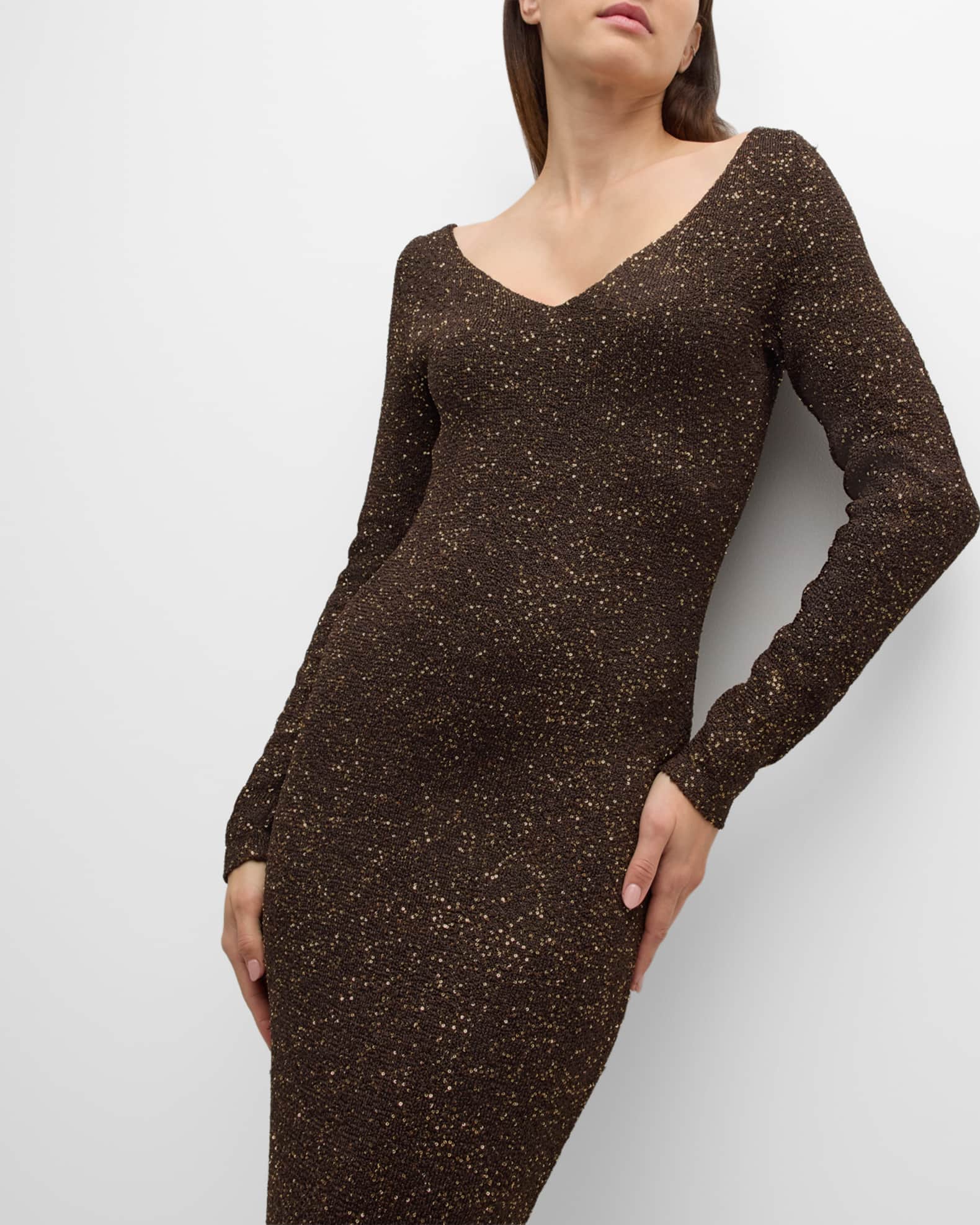 Lela Rose Sequin Maxi Dress with Low-Cut Back | Neiman Marcus