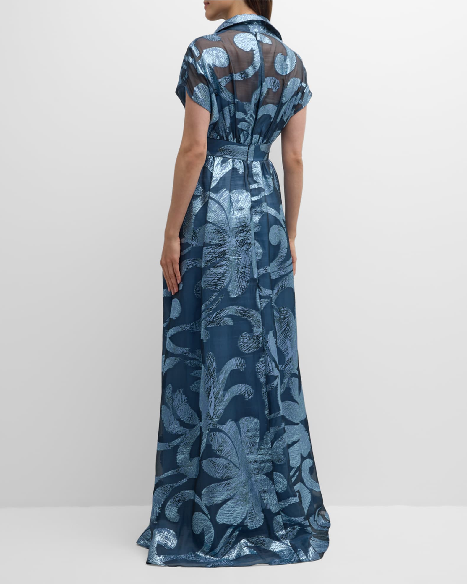 Lela Rose Metallic Floral Collared Gown | Neiman Marcus