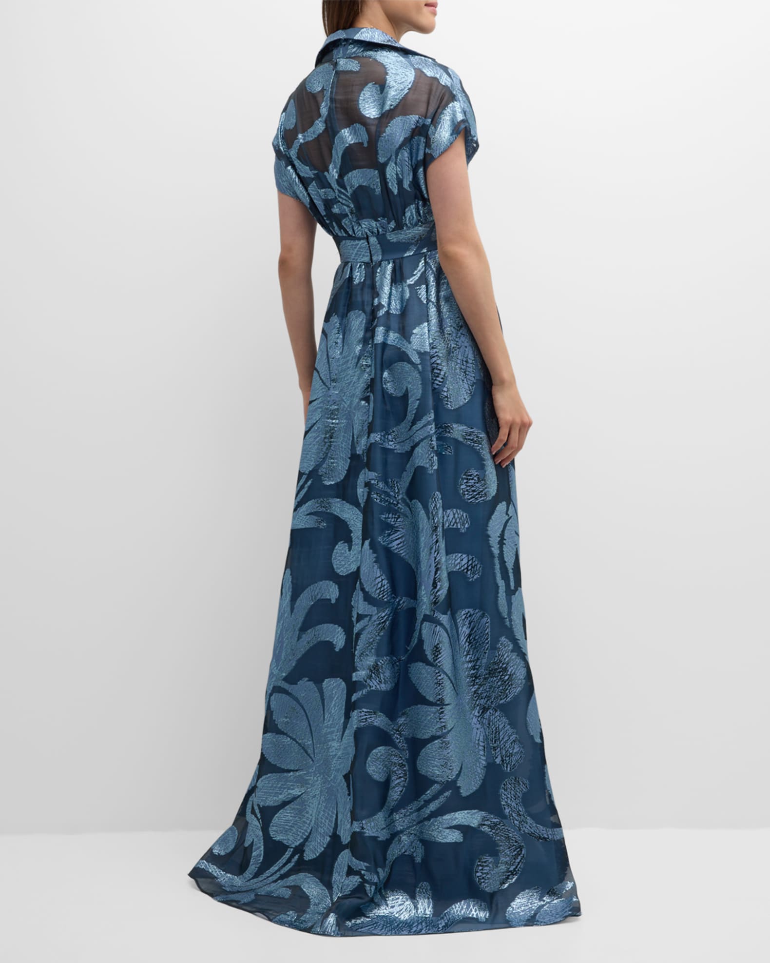 Lela Rose Metallic Floral Collared Gown | Neiman Marcus