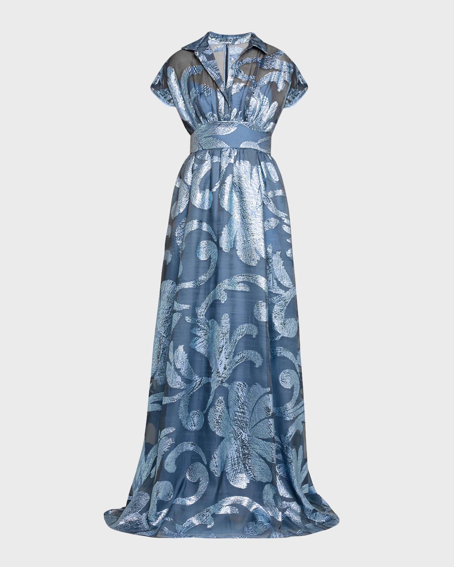 Lela Rose Metallic Floral Collared Gown | Neiman Marcus