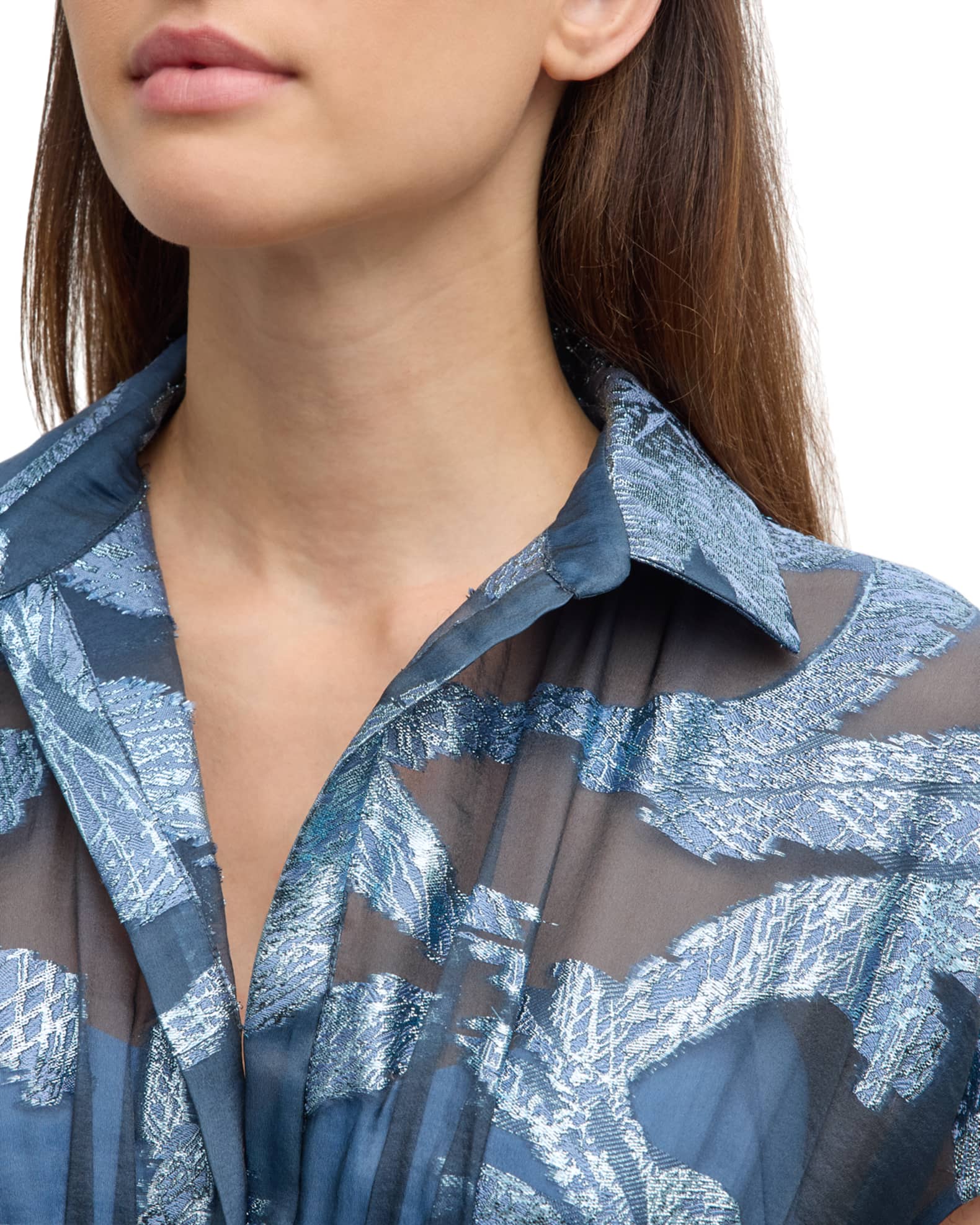 Lela Rose Metallic Floral Collared Gown | Neiman Marcus