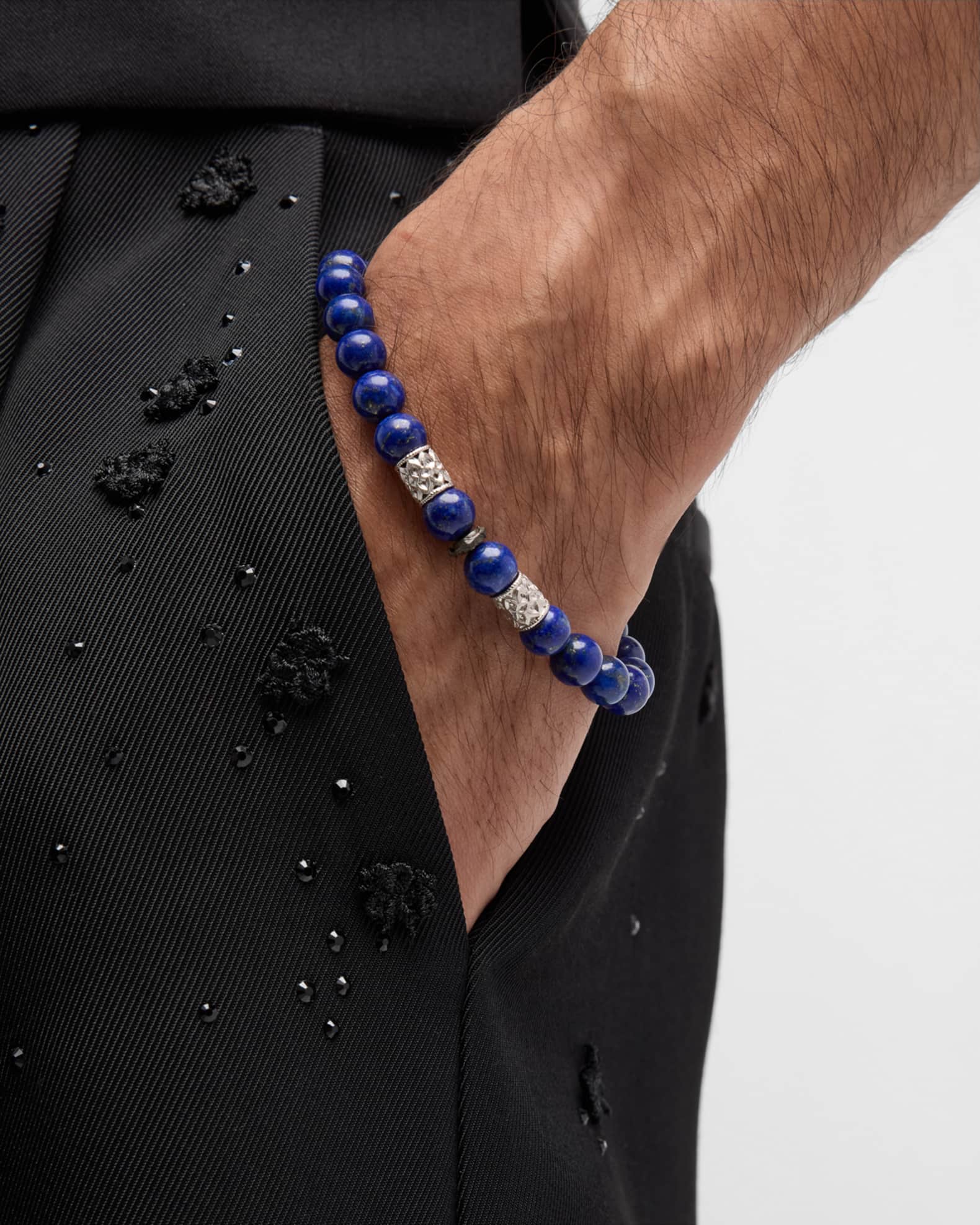 Armenta Men's Lapis Beaded Bracelet | Neiman Marcus
