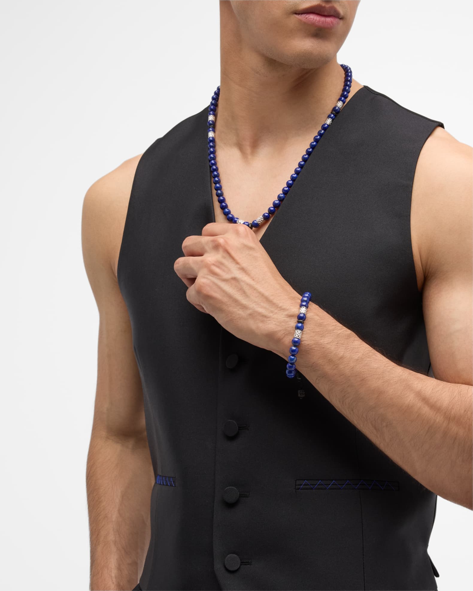 Armenta Men's Lapis Beaded Bracelet | Neiman Marcus