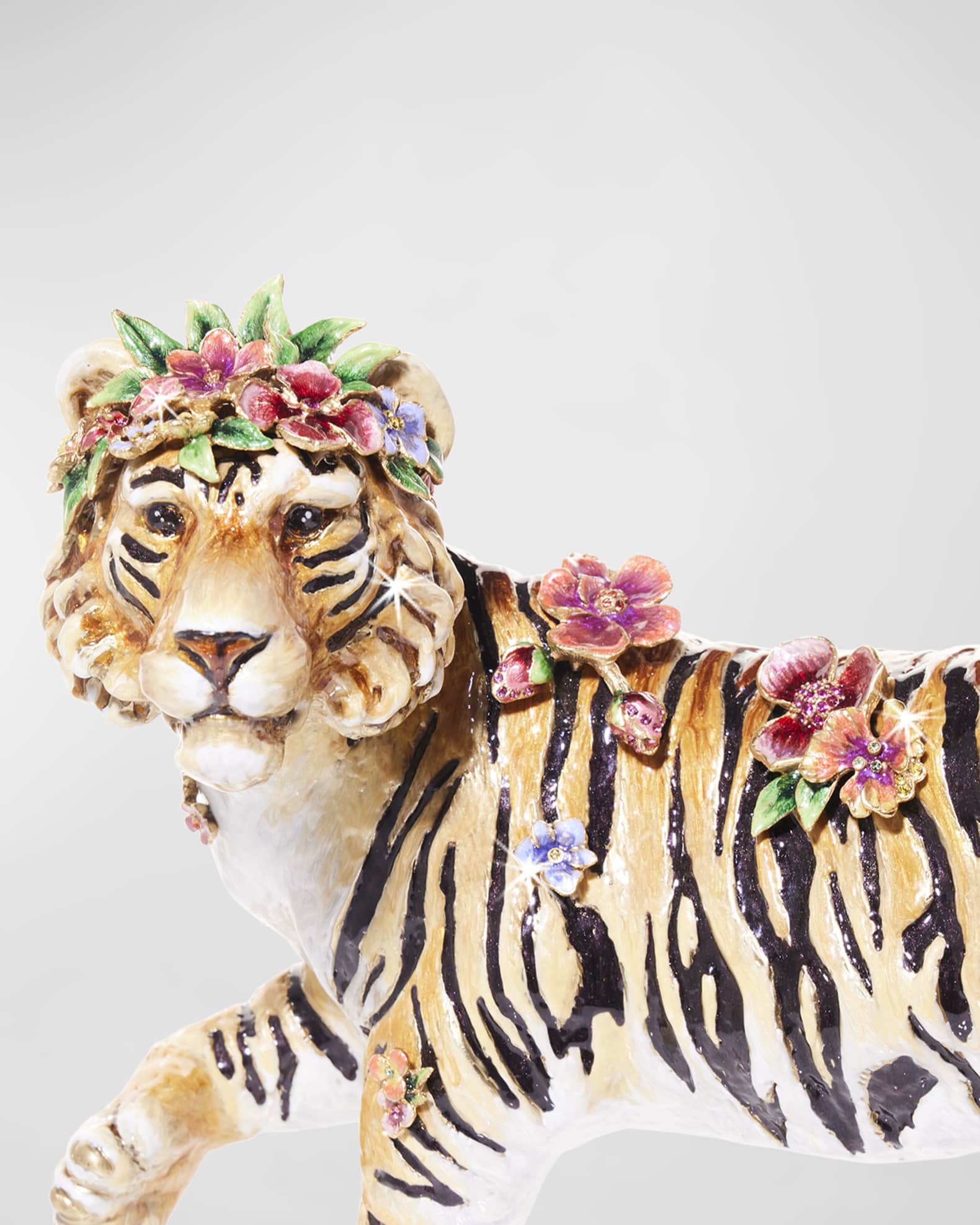 Jay Strongwater Tiger with Flower Crown Figure | Neiman Marcus
