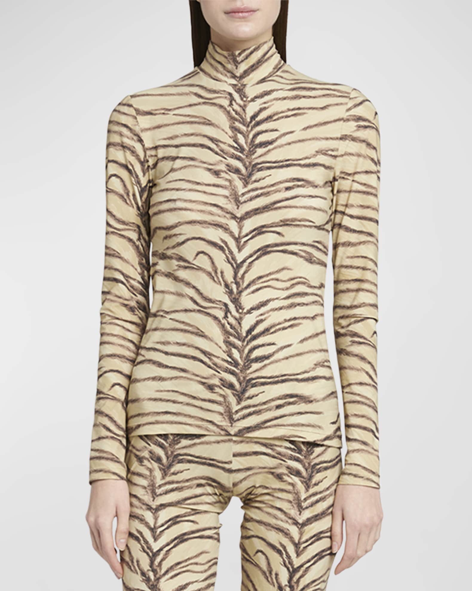 Stella McCartney Tiger Print Turtleneck Top | Neiman Marcus