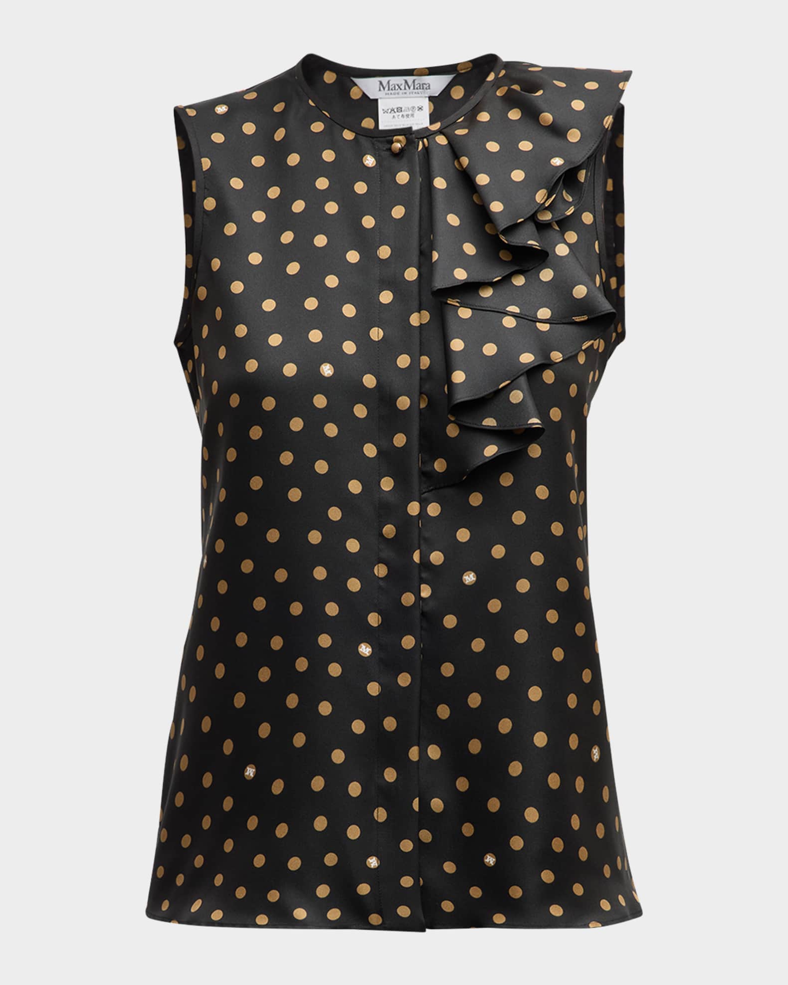 Max Mara Pegli Polka-Dot Silk Ruffle Sleeveless Top | Neiman Marcus