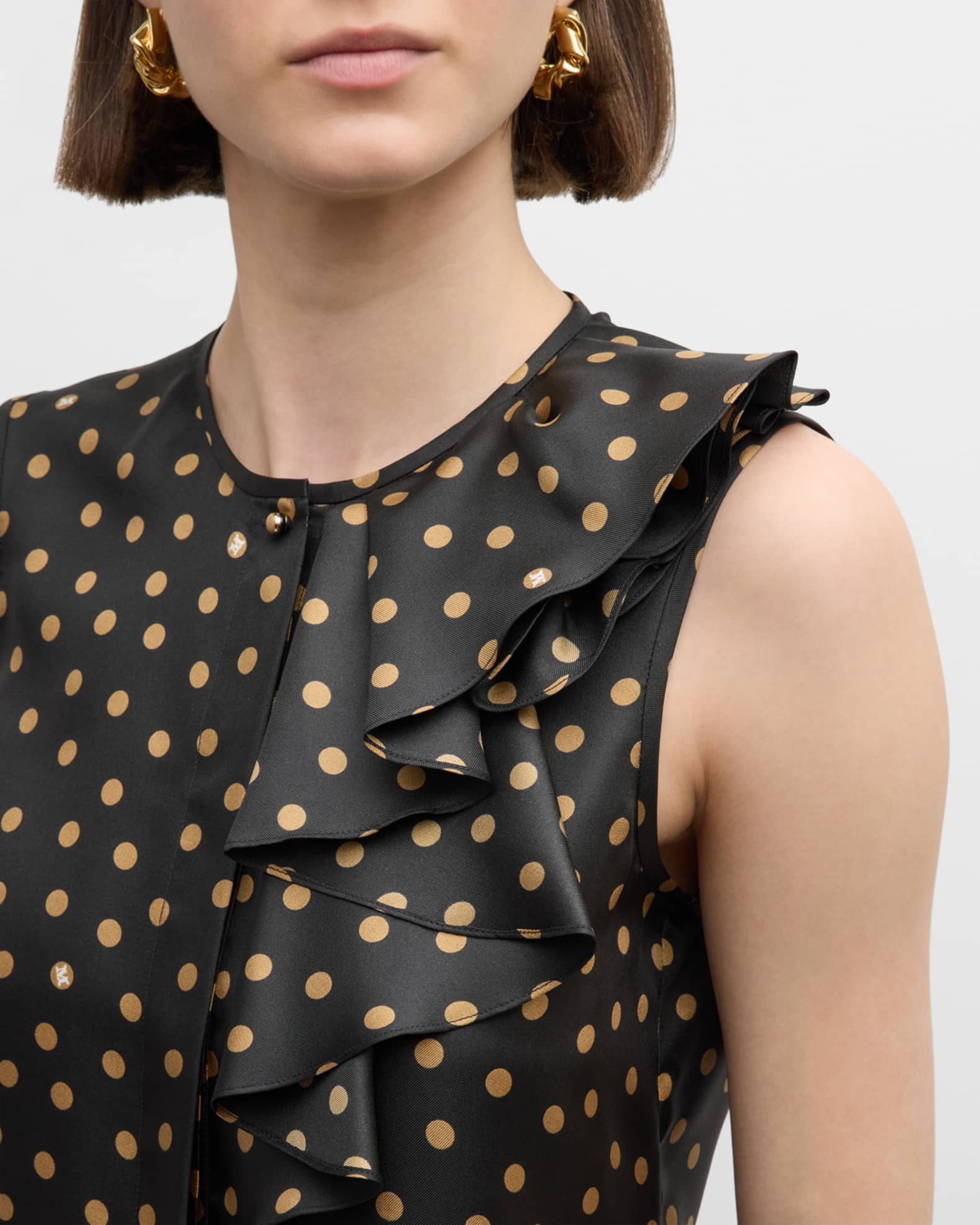 Max Mara Pegli Polka-Dot Silk Ruffle Sleeveless Top | Neiman Marcus