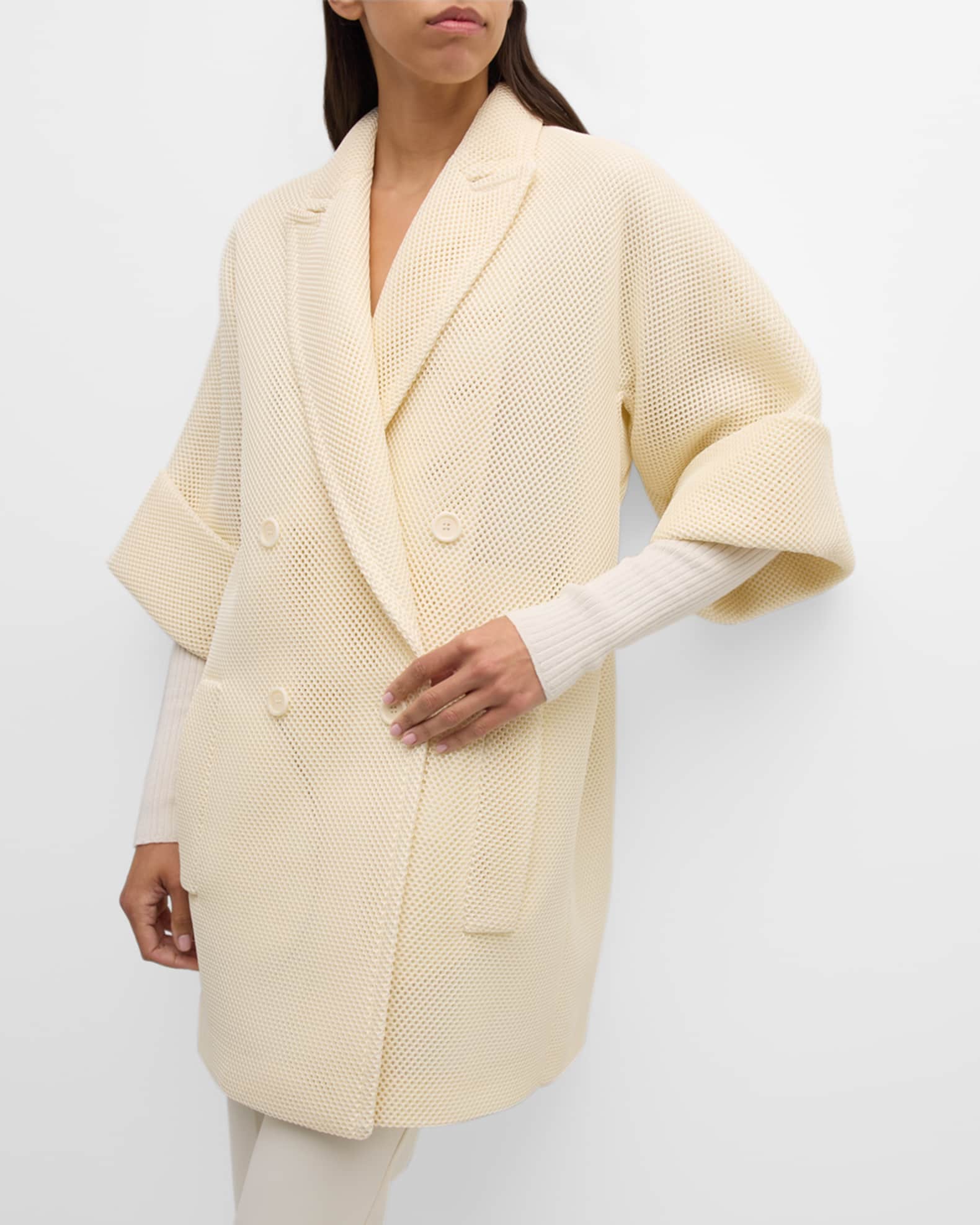 Max Mara Quatto Short-Sleeve Double-Breasted Mesh Coat | Neiman Marcus