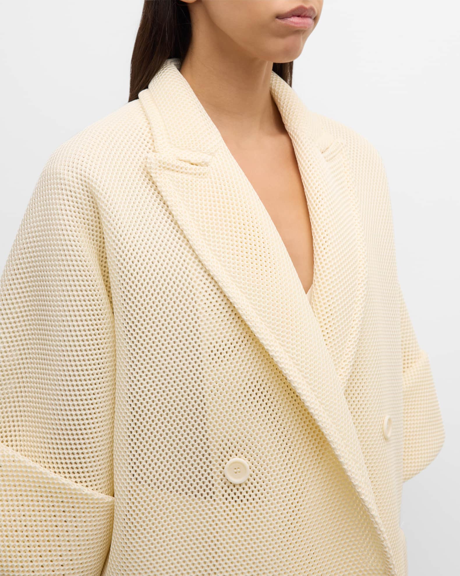 Max Mara Quatto Short-Sleeve Double-Breasted Mesh Coat | Neiman Marcus